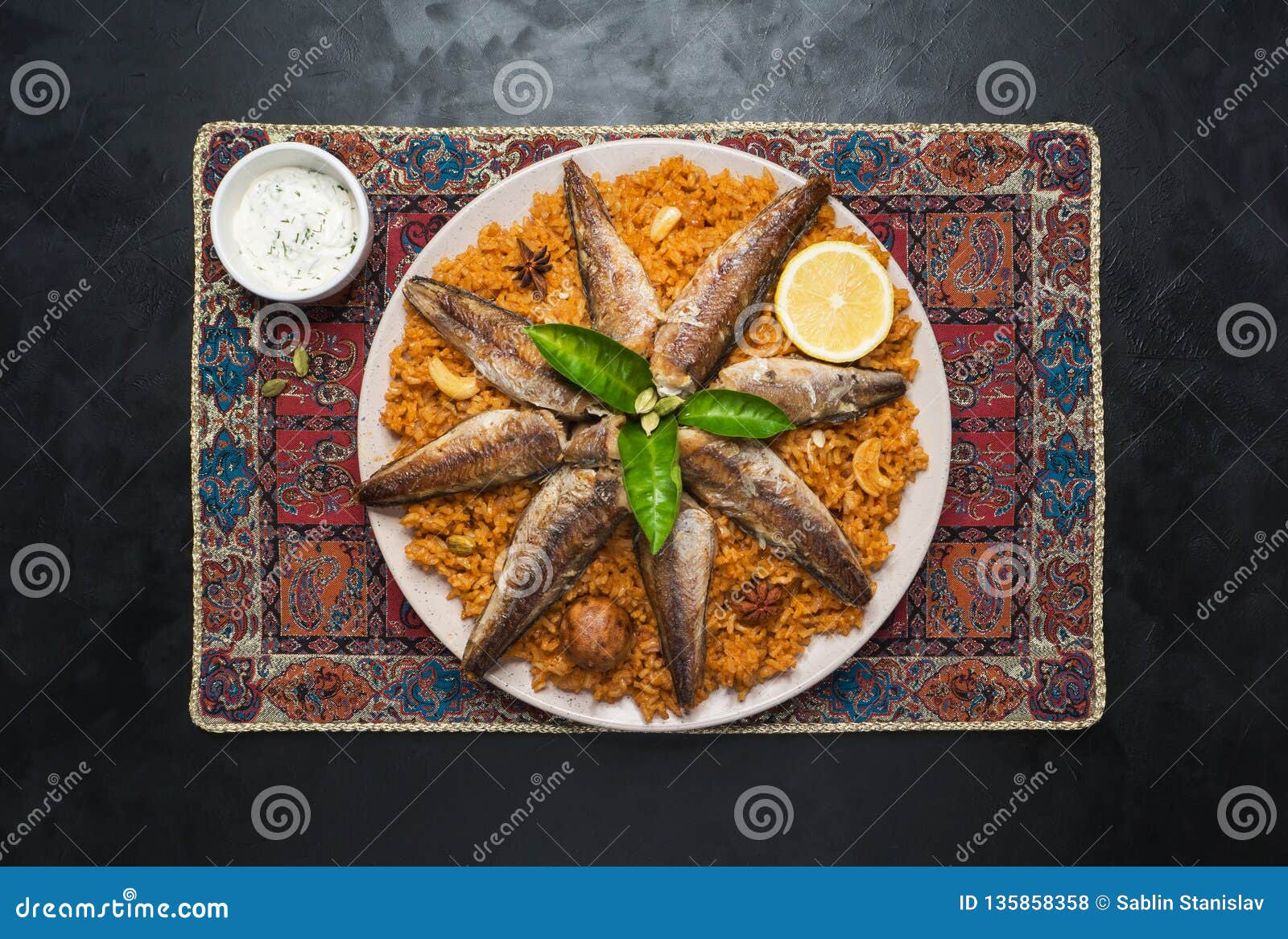Fish Biryani. Saudi Arabian Fish Kabsa. Top View. Stock Photo - Image ...