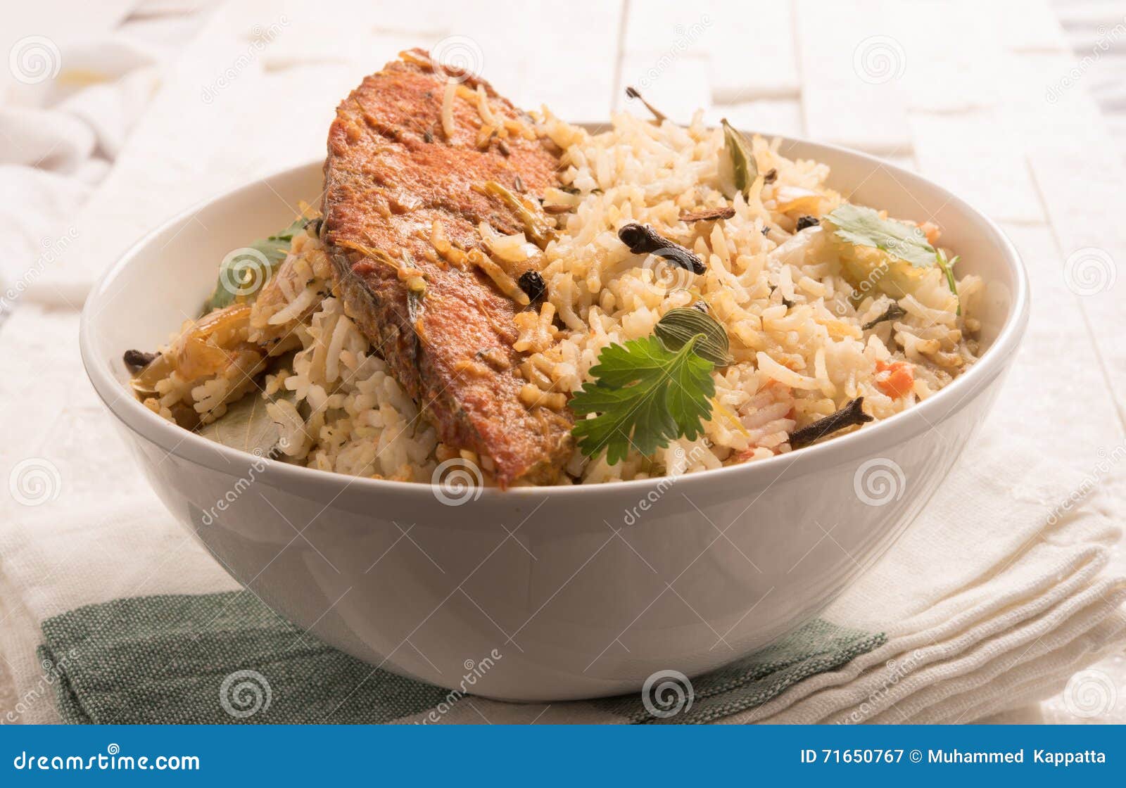 Fish Biryani in a White Bowl. Stock Image - Image of festival ...