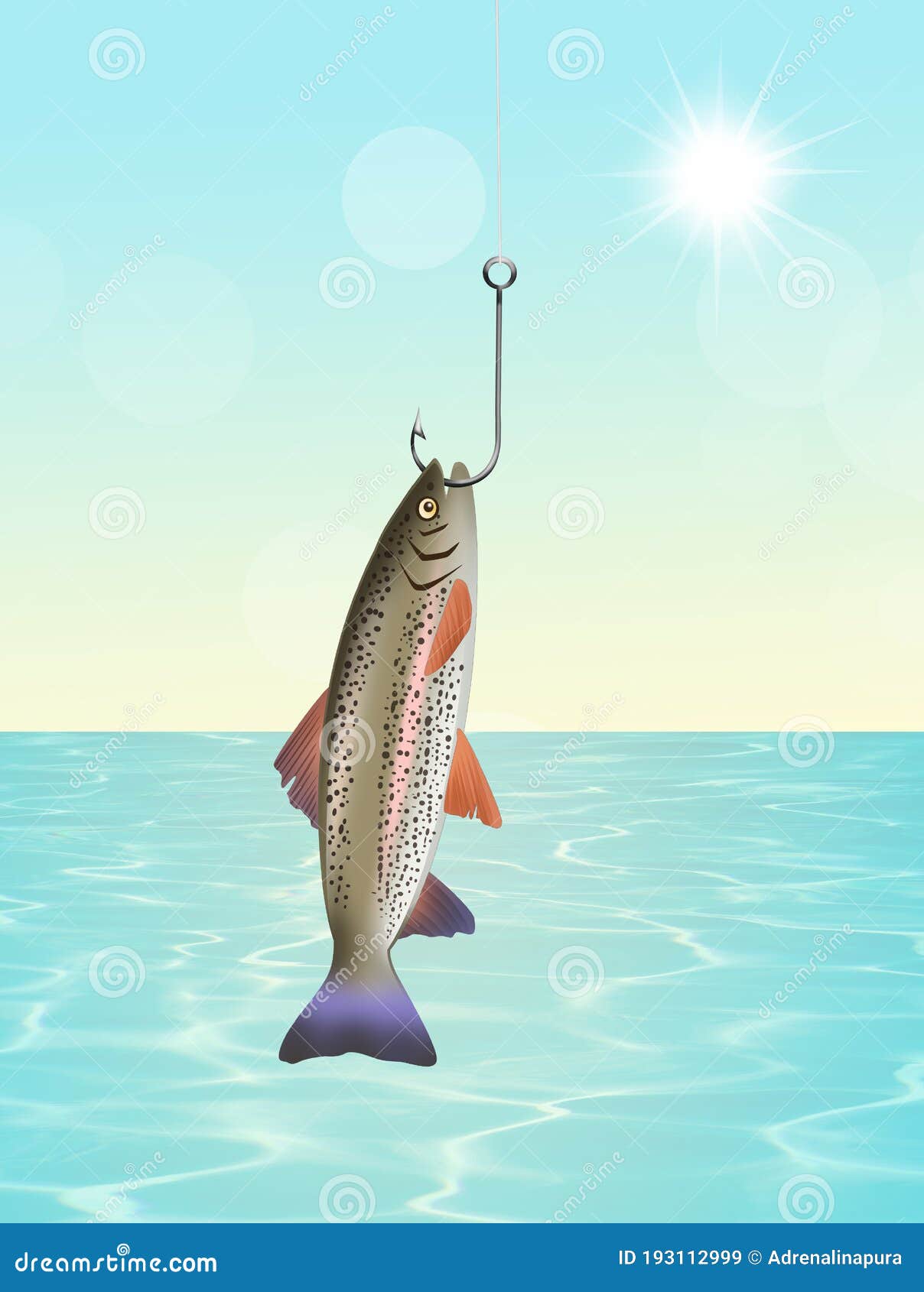 Fish that Bites on the Hook Stock Illustration - Illustration of food ...