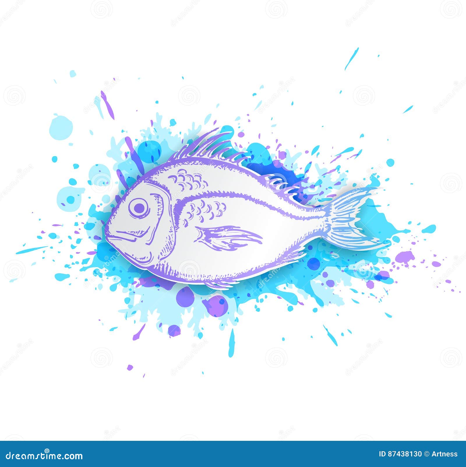 Fish on a blue background stock vector. Illustration of white - 87438130