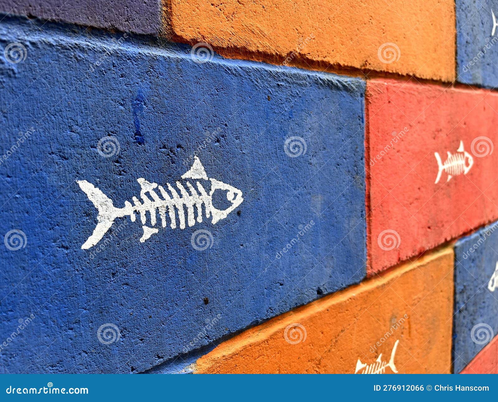 Fish Bone Graffiti on a Brick Wall Stock Photo - Image of colored ...