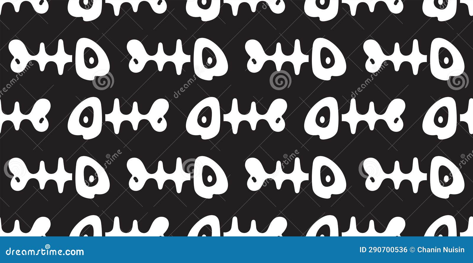Fish Bone Halloween Seamless Pattern Ghost Spooky Skull Vector Cartoon ...