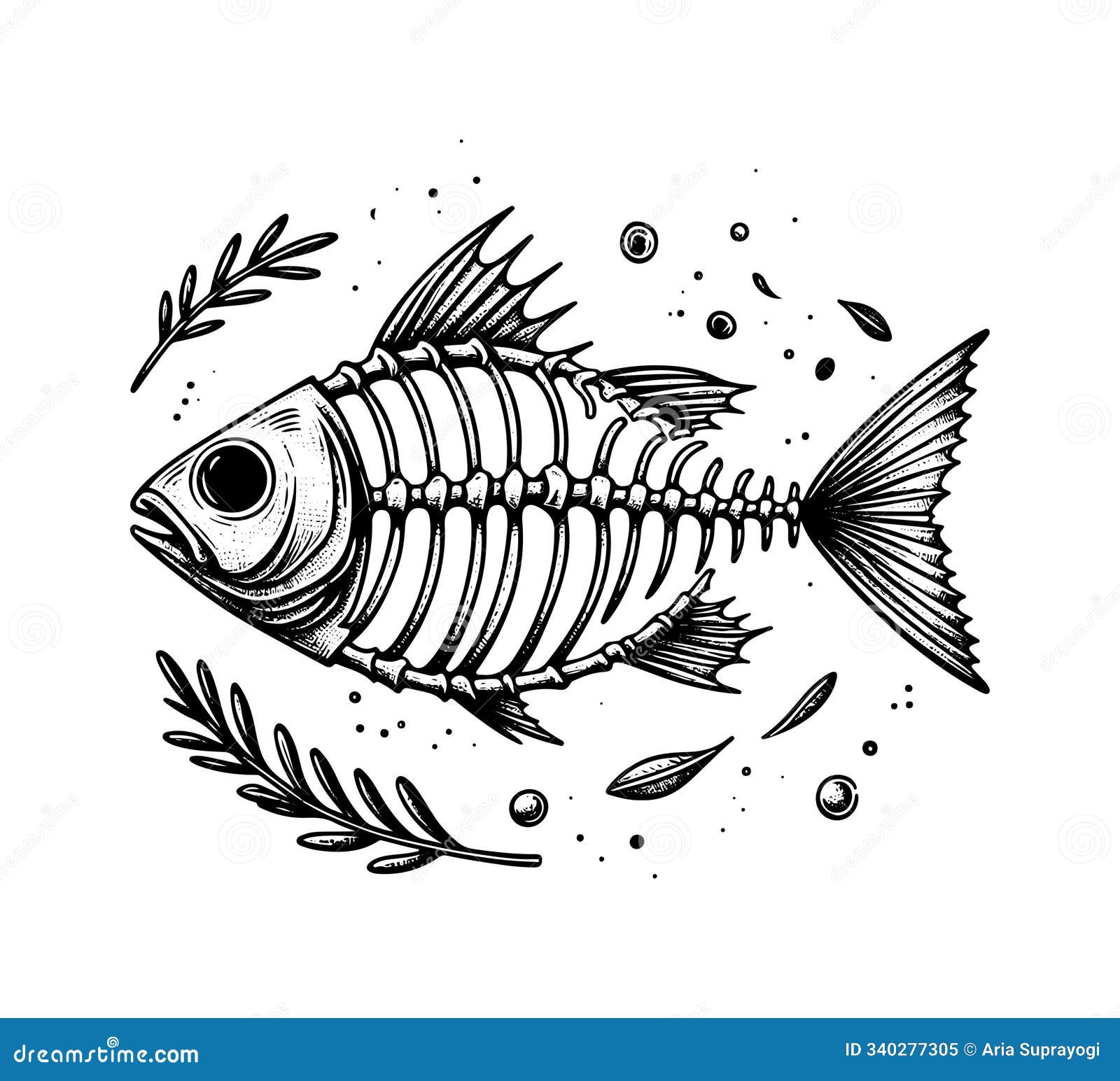 Fish Bone Hand Drawn Vector Stock Illustration - Illustration of puppy ...