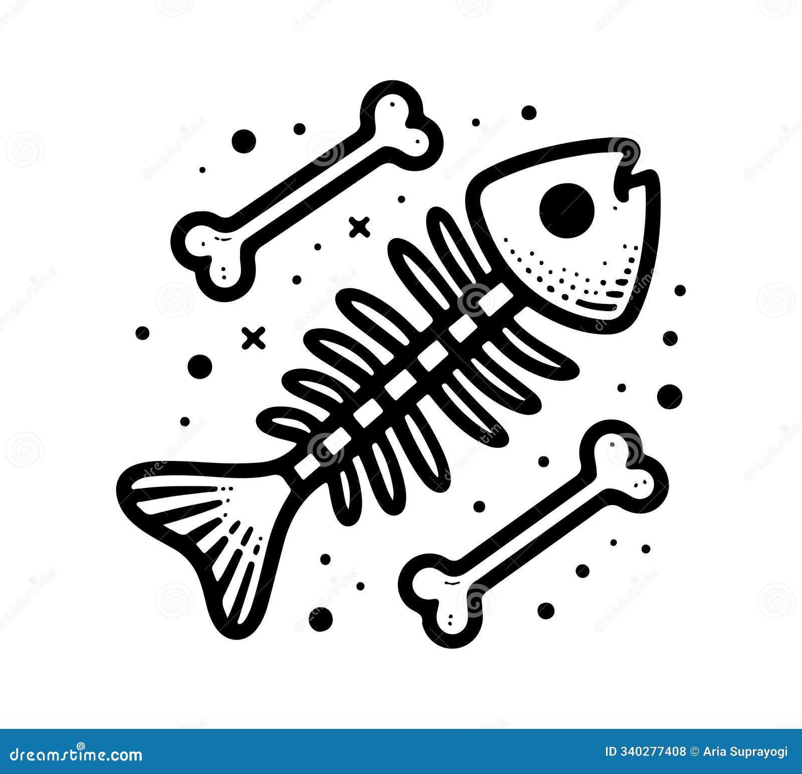 Fish Bone Hand Drawn Vector Stock Illustration - Illustration of ...
