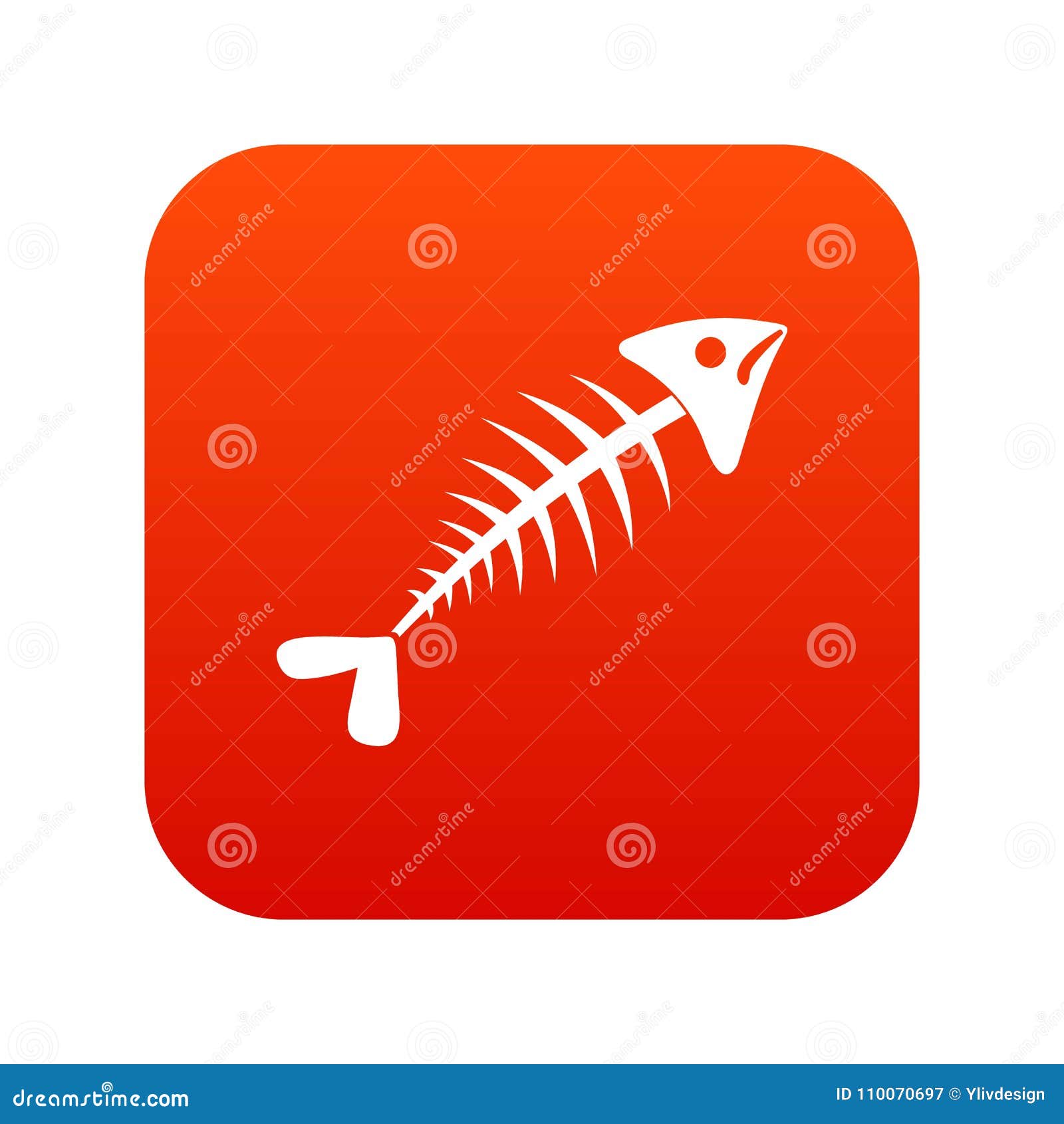 Fish bone icon digital red stock vector. Illustration of animal - 110070697