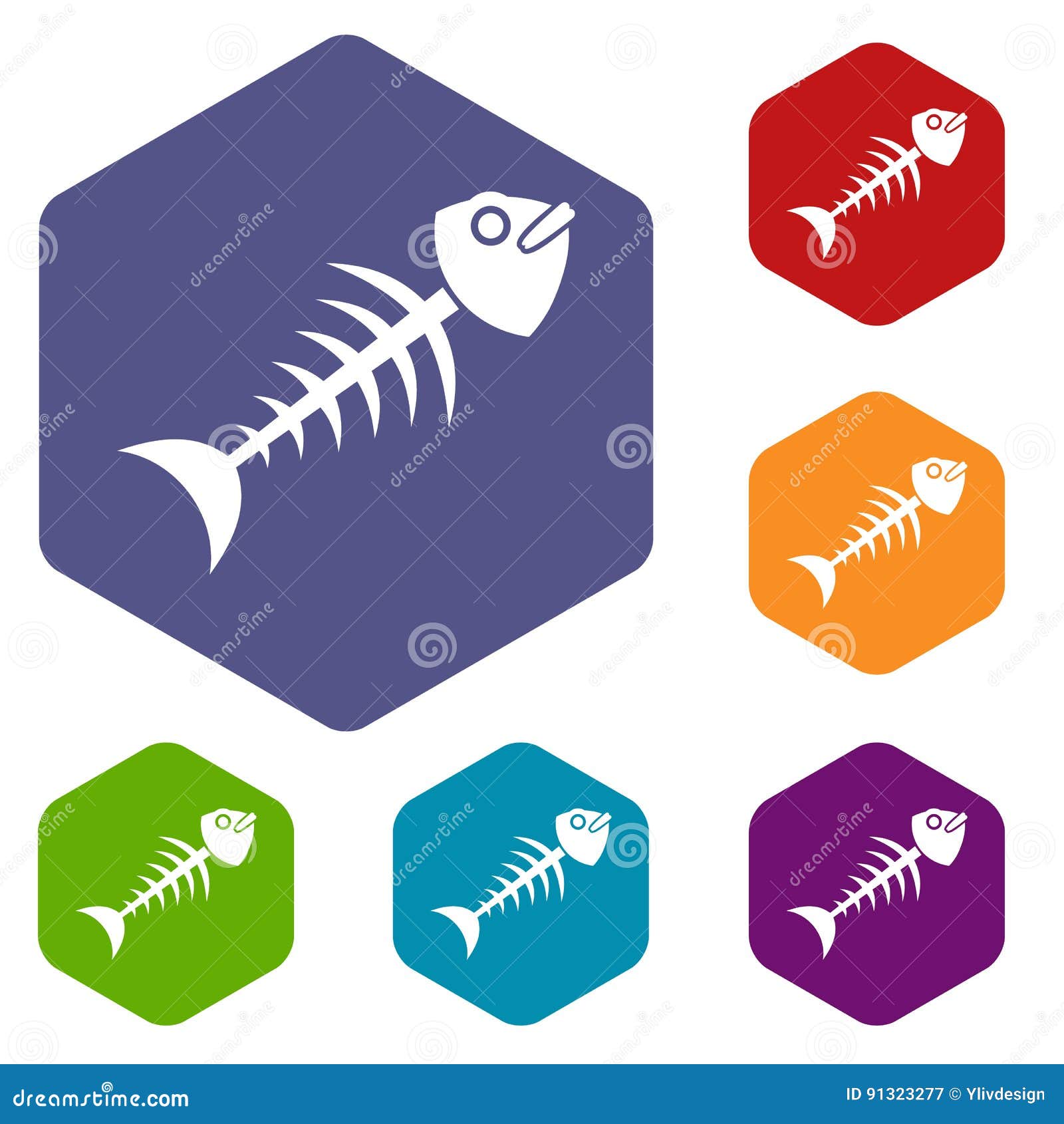 Fish Bone Icons Set Hexagon Stock Vector - Illustration of icon, aqua ...