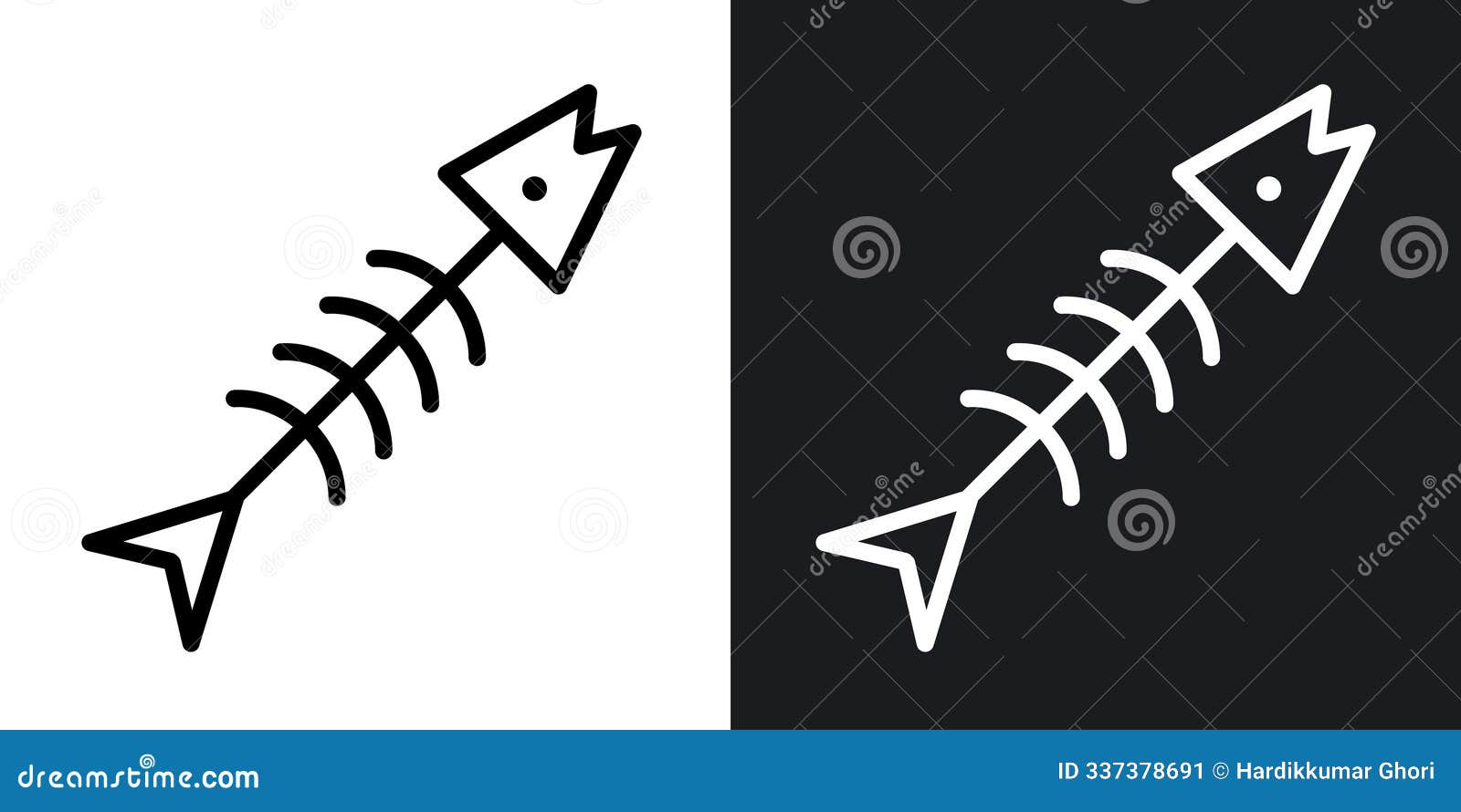 Fish Bone Thin Line Vector Icon Set Stock Vector - Illustration of food ...