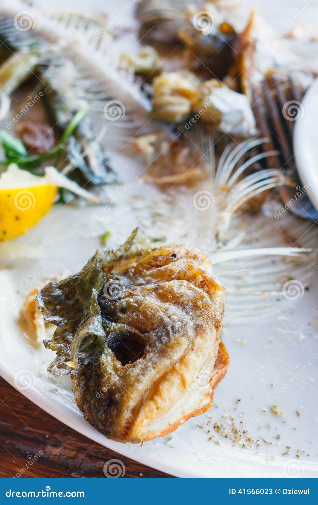 Fish bones on a plate stock image. Image of health, fork - 41566023