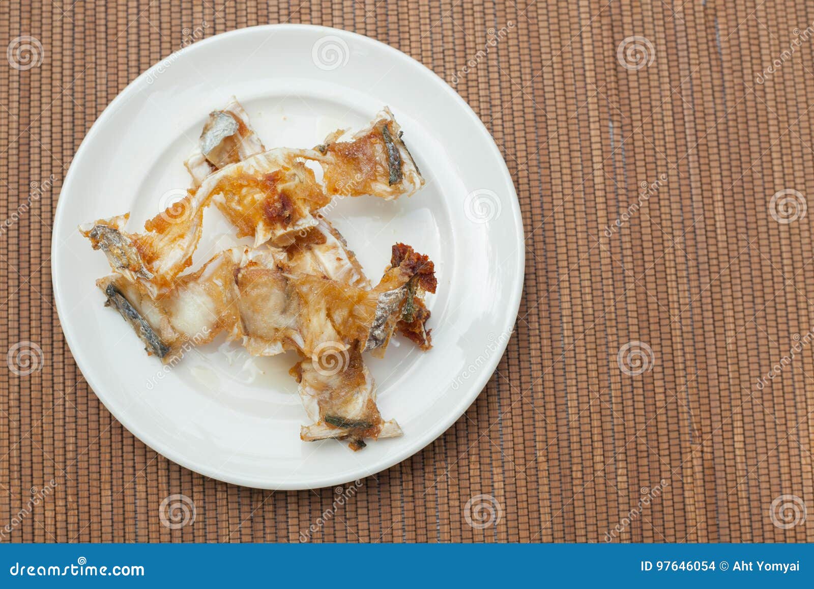 Fish bones on a plate stock photo. Image of food, health - 97646054