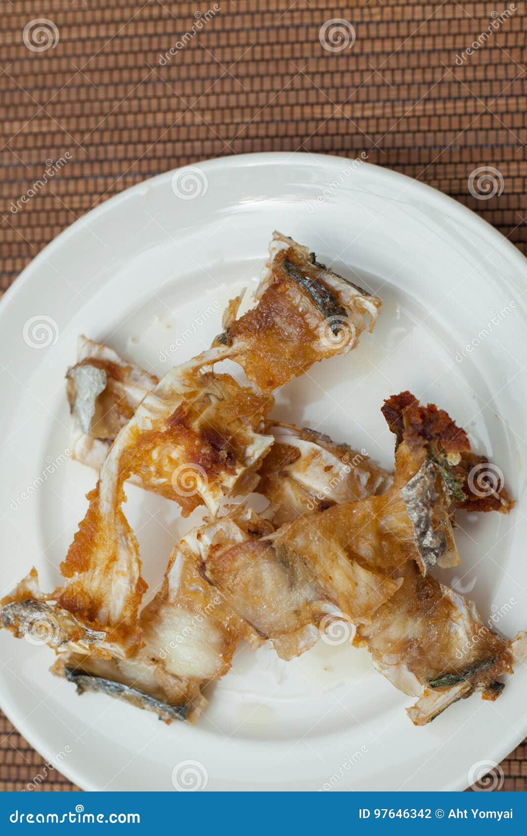 Fish bones on a plate stock photo. Image of healthy, food - 97646342