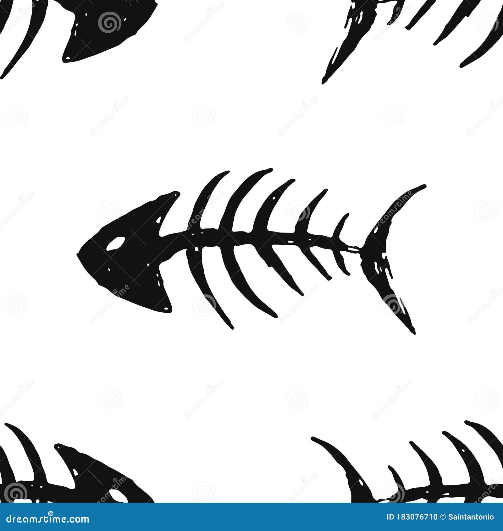 Fish Bones Tattoo Sketch With Roses And Leafes Vintage Neo Traditional ...