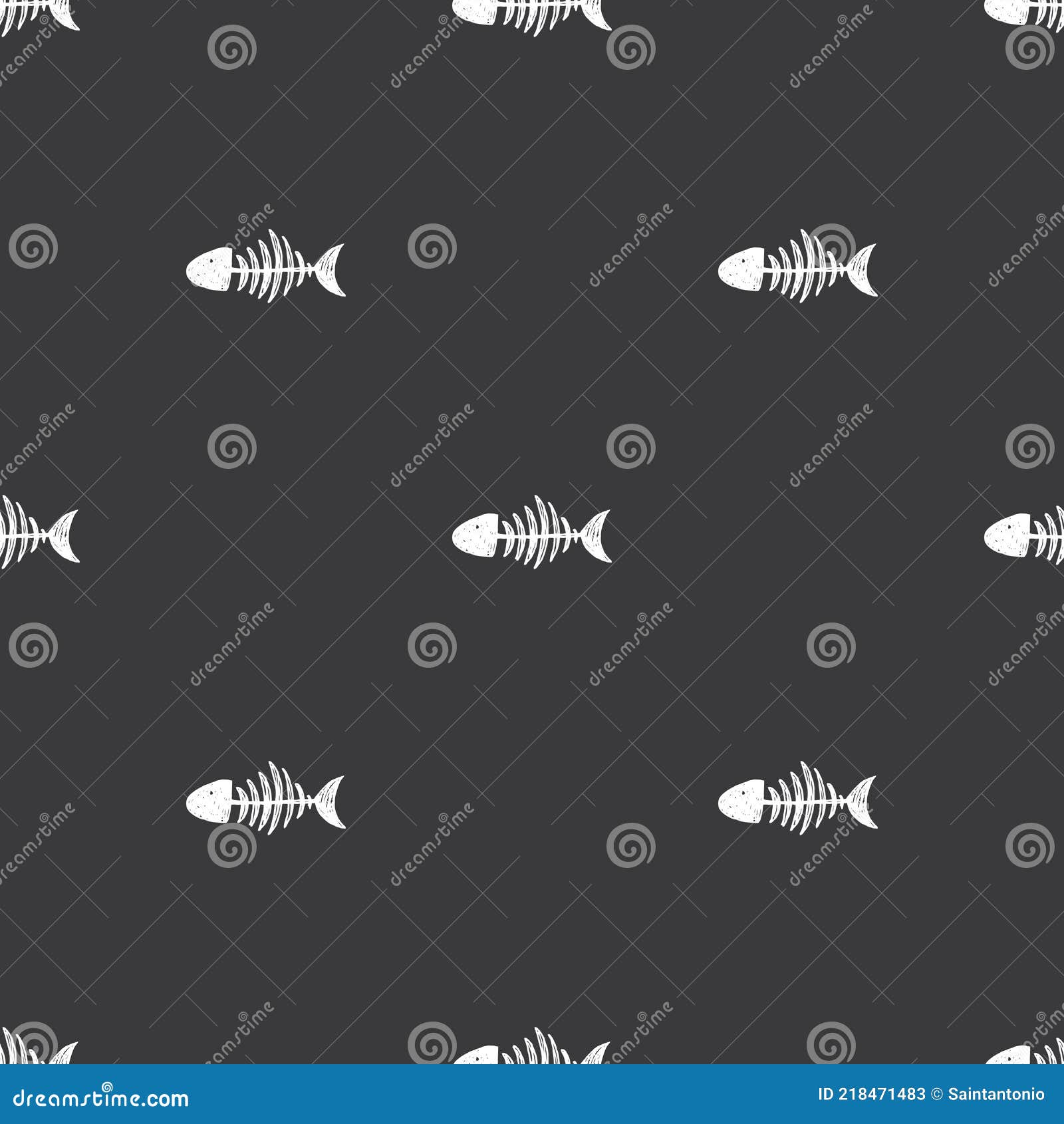 Fish Bones Seamless Pattern. Fish Skeleton Sketch, Hand Drawn Cartoon ...