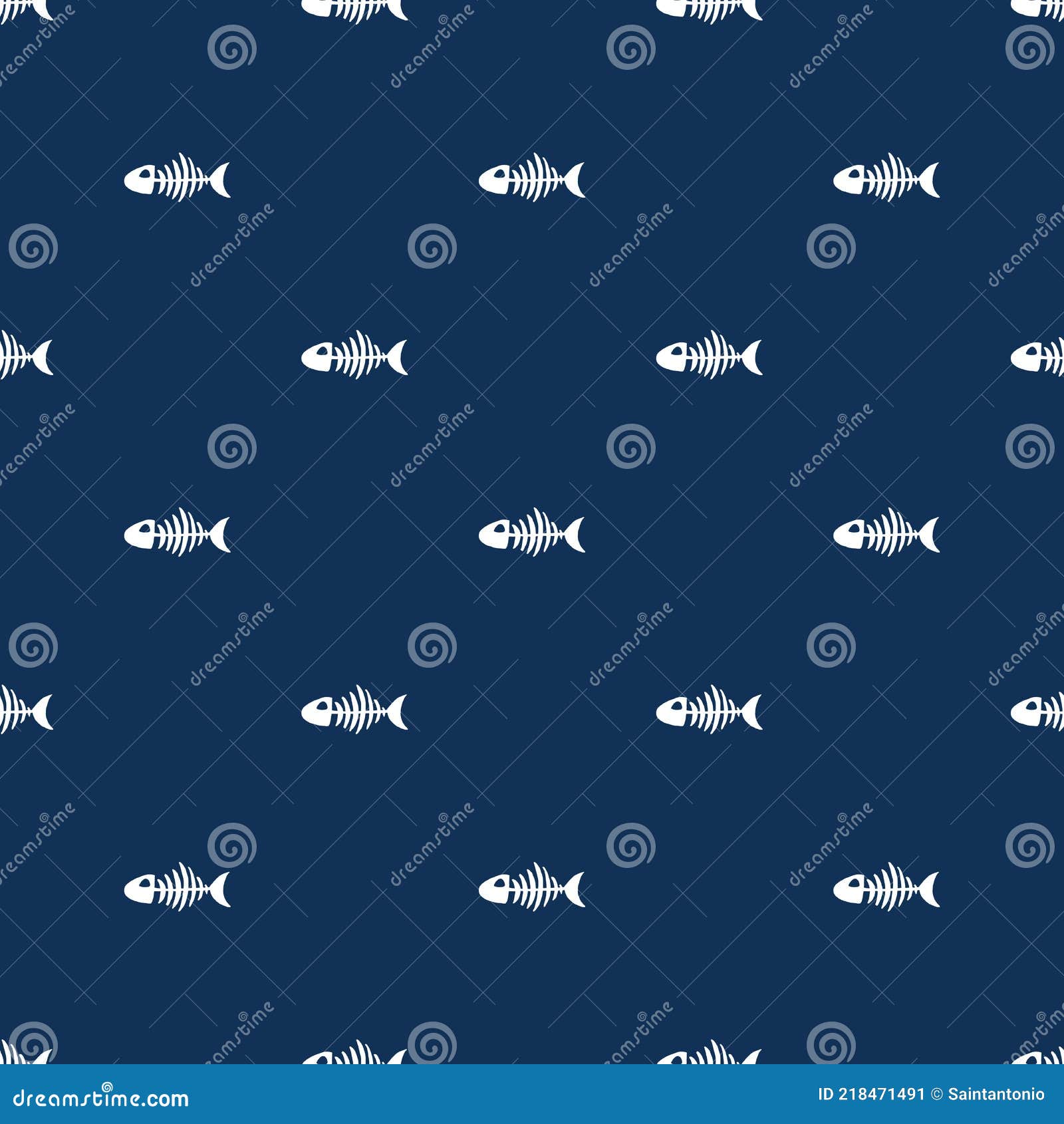 Fish Bones Seamless Pattern. Fish Skeleton Sketch, Hand Drawn Cartoon ...