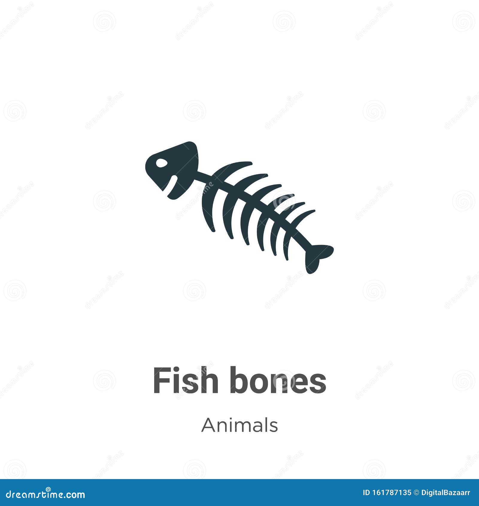 Fish Bones Vector Icon on White Background. Flat Vector Fish Bones Icon ...
