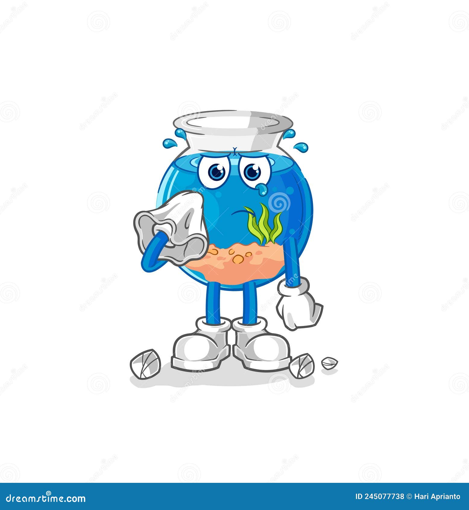 Fish Bowl Cry with a Tissue. Cartoon Mascot Vector Stock Vector ...