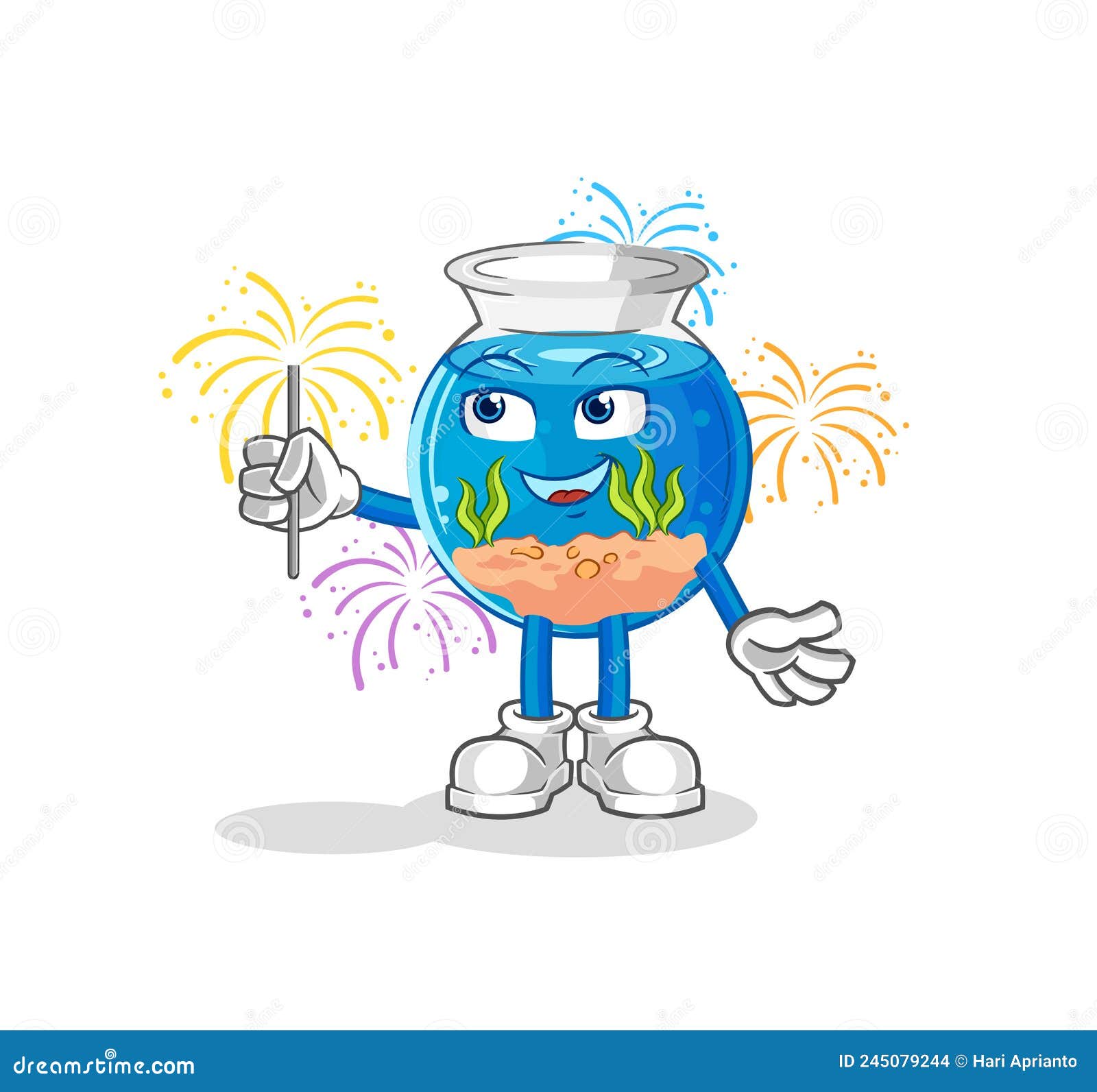 Fish Bowl with Fireworks Mascot. Cartoon Vector Stock Vector ...