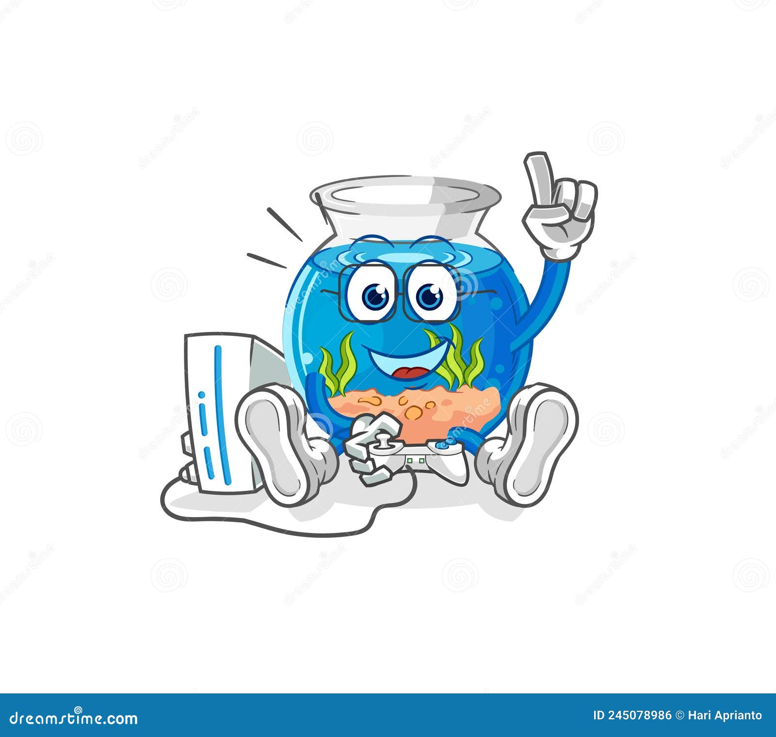 Fish Bowl Playing Video Games. Cartoon Character Stock Vector ...