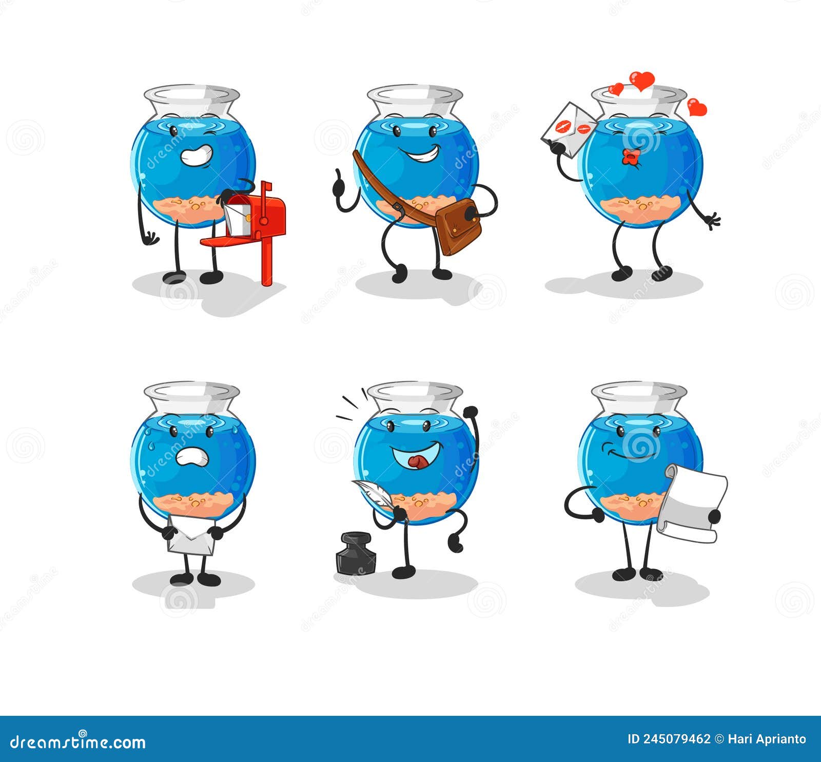 Fish Bowl Postman Set Character. Cartoon Mascot Vector Stock Vector ...