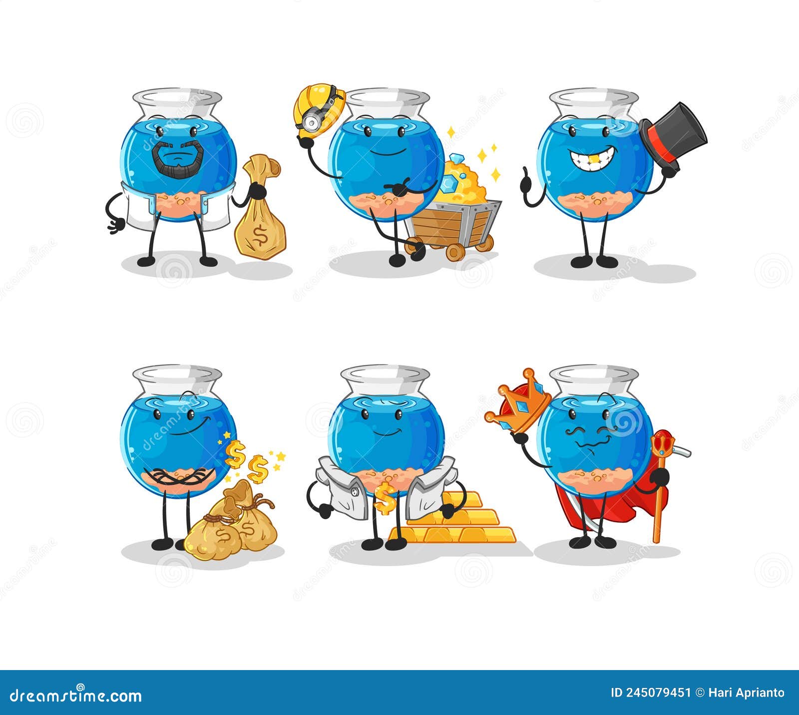 Fish Bowl Rich Group Character. Cartoon Mascot Vector Stock Vector ...