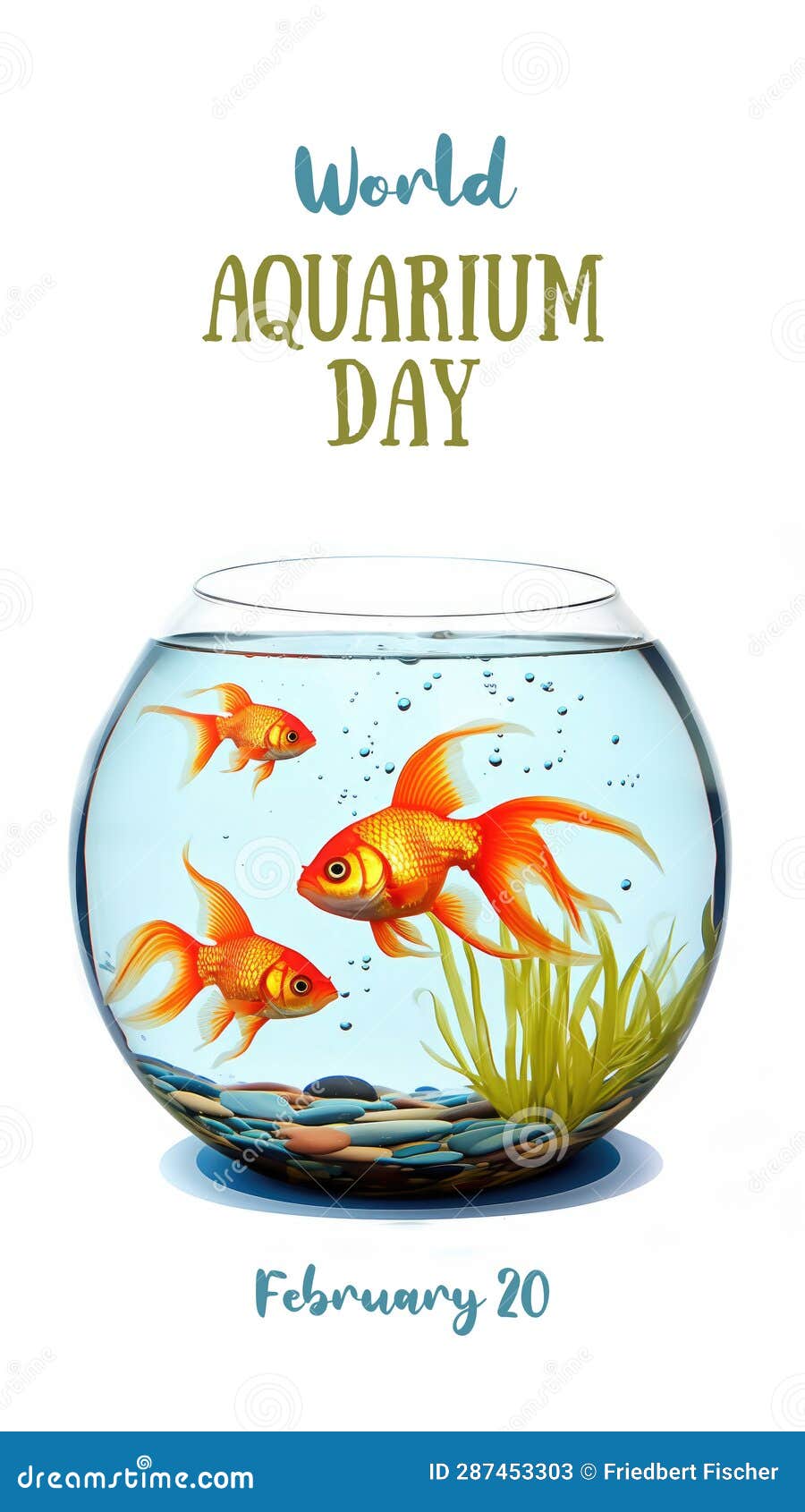 A Fish Bowl with Three Goldfish in it. World Aquarium Day. Stock Image ...