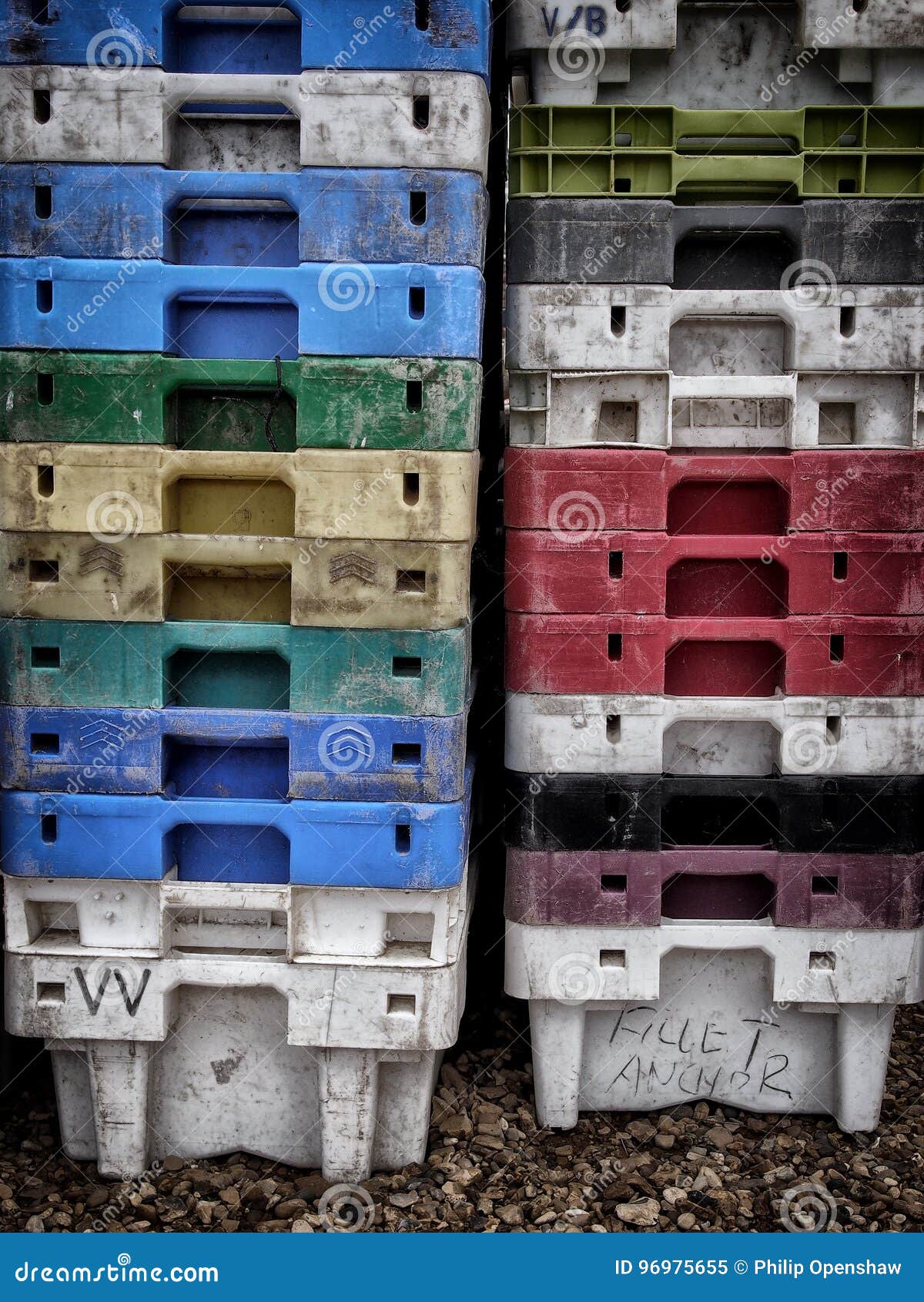 Fish Boxes in Different Colors Stock Image - Image of marine, harbor ...