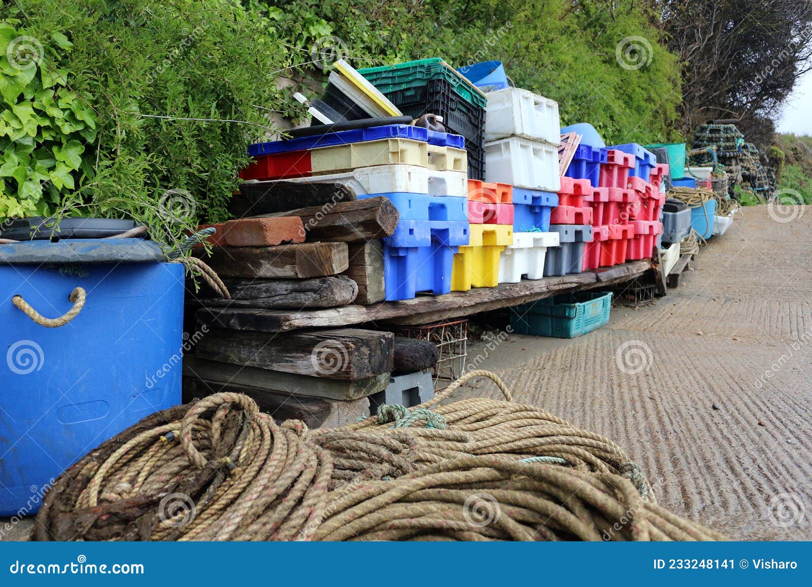 Fish Boxes and Fishing Rope Stock Image - Image of fish, equipment ...