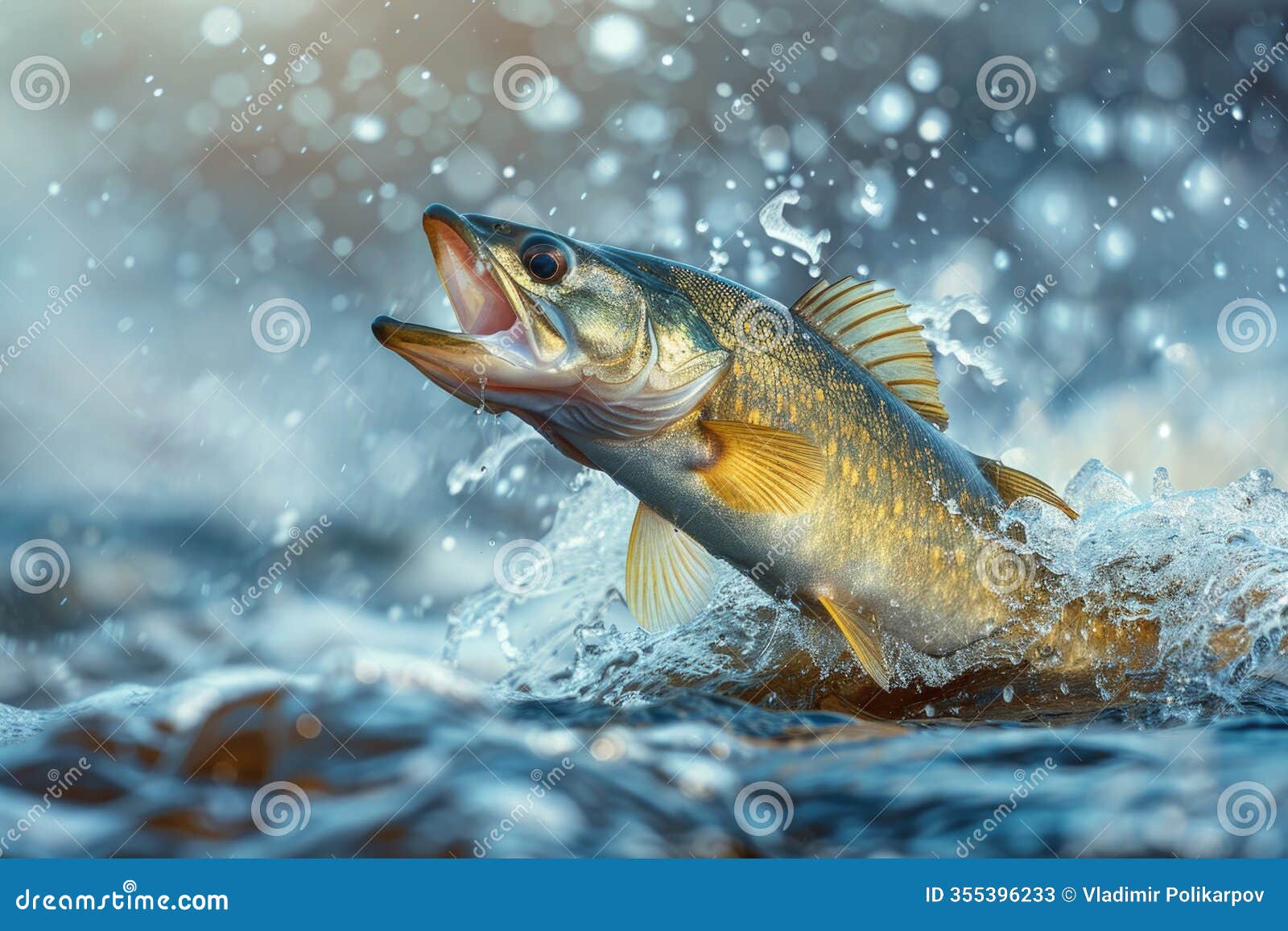 A Fish Breaking Surface Tension To Escape Aquatic Environment Stock ...