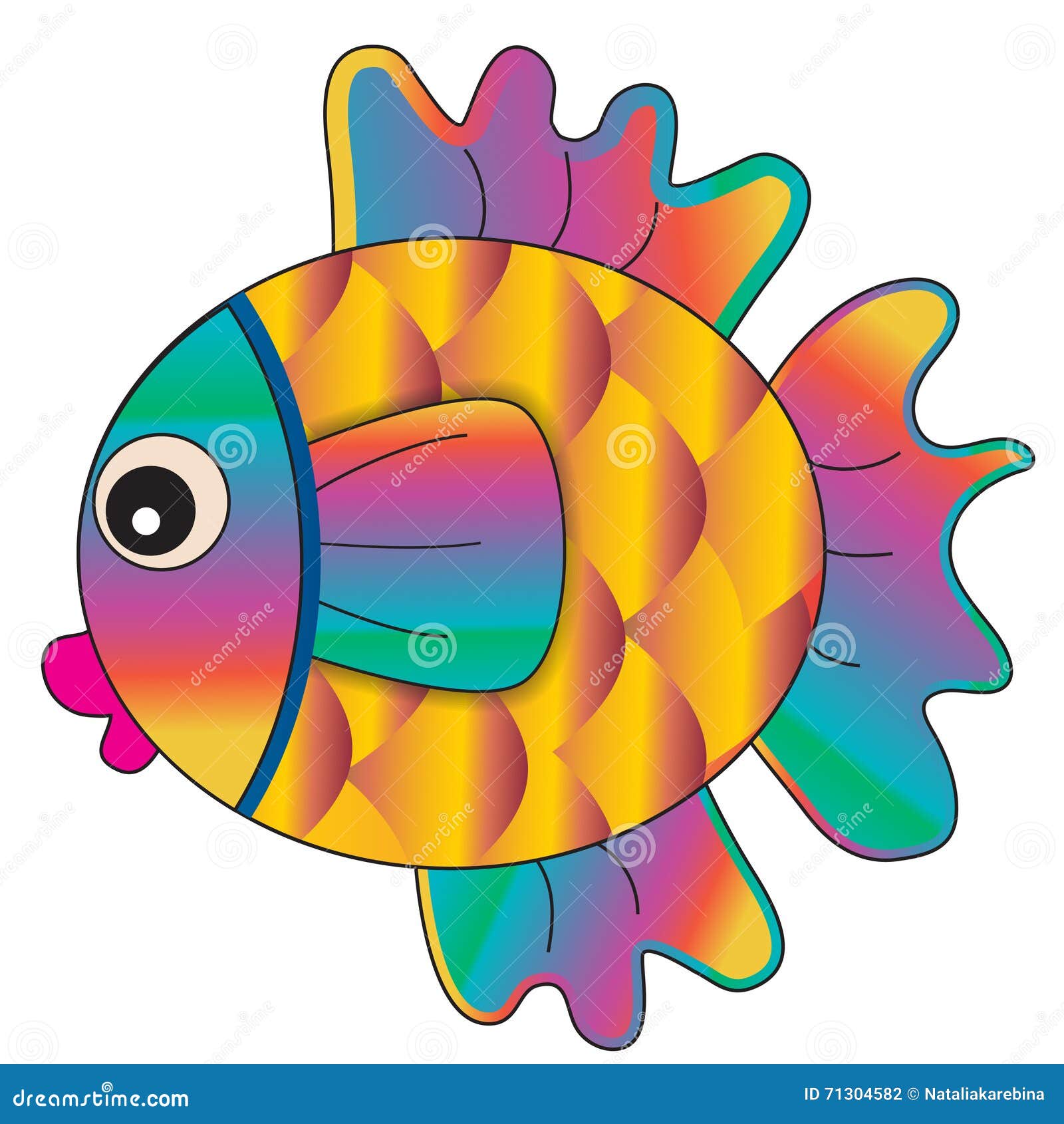 Fish. Bright Orange-peach Fish With Blue-green Fins - Vector Full-color ...