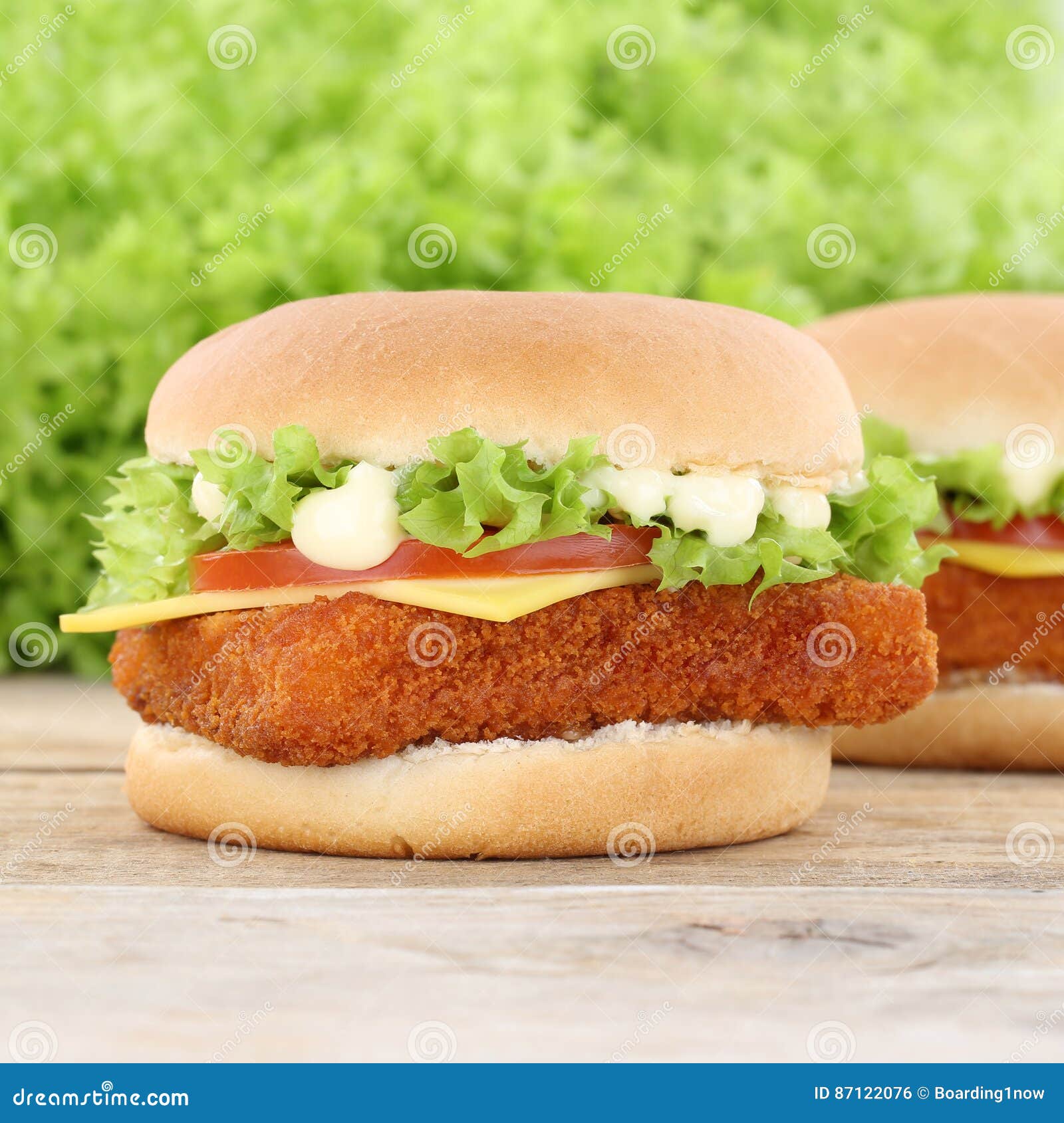 Fish Burger Fishburger Hamburger Tomatoes Cheese Stock Photo - Image of ...