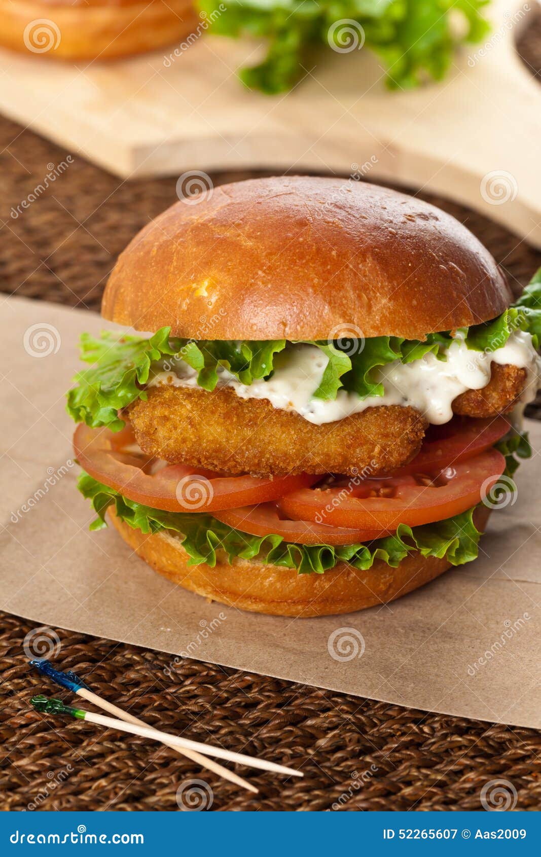 Fish burger stock image. Image of delicious, green, mayonnaise - 52265607