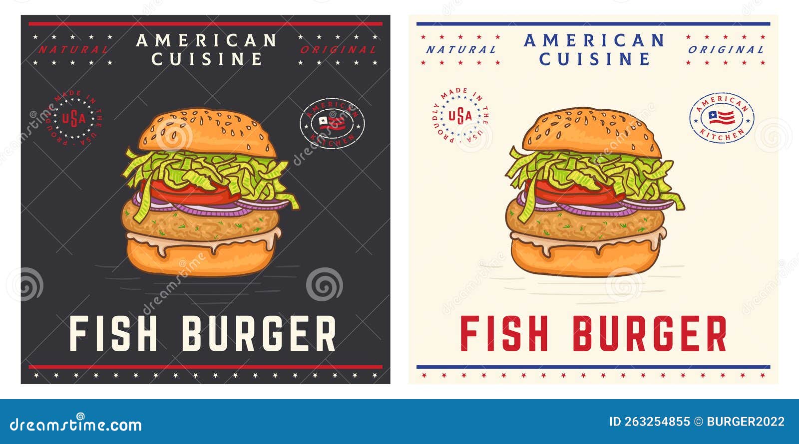 Fish Burger Sandwich Menu Cartoon Illustration Stock Vector ...
