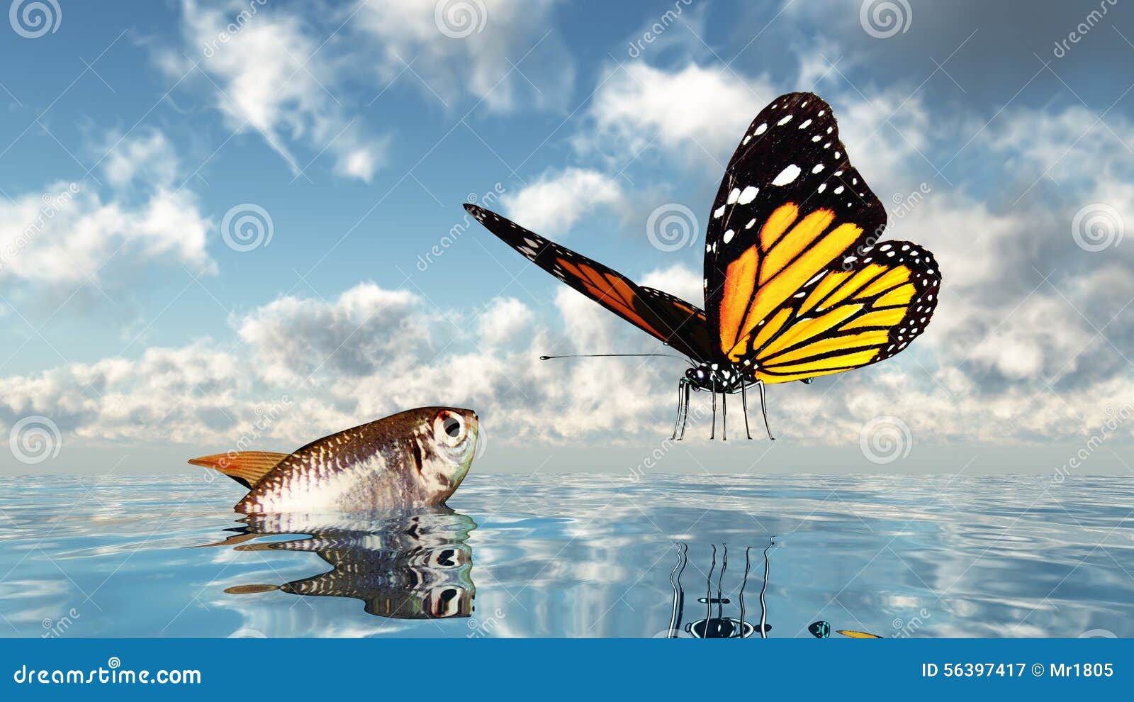 Fish and butterfly stock illustration. Illustration of encounter - 56397417