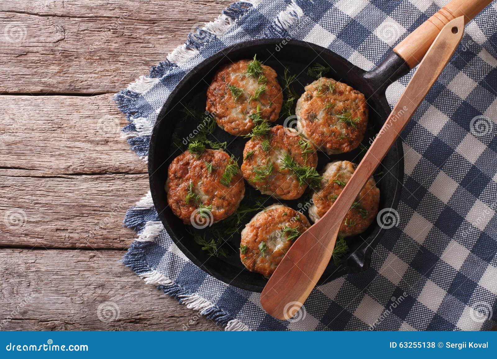 Fish Cakes with Herbs in a Frying Pan. Horizontal Top View Stock Photo ...