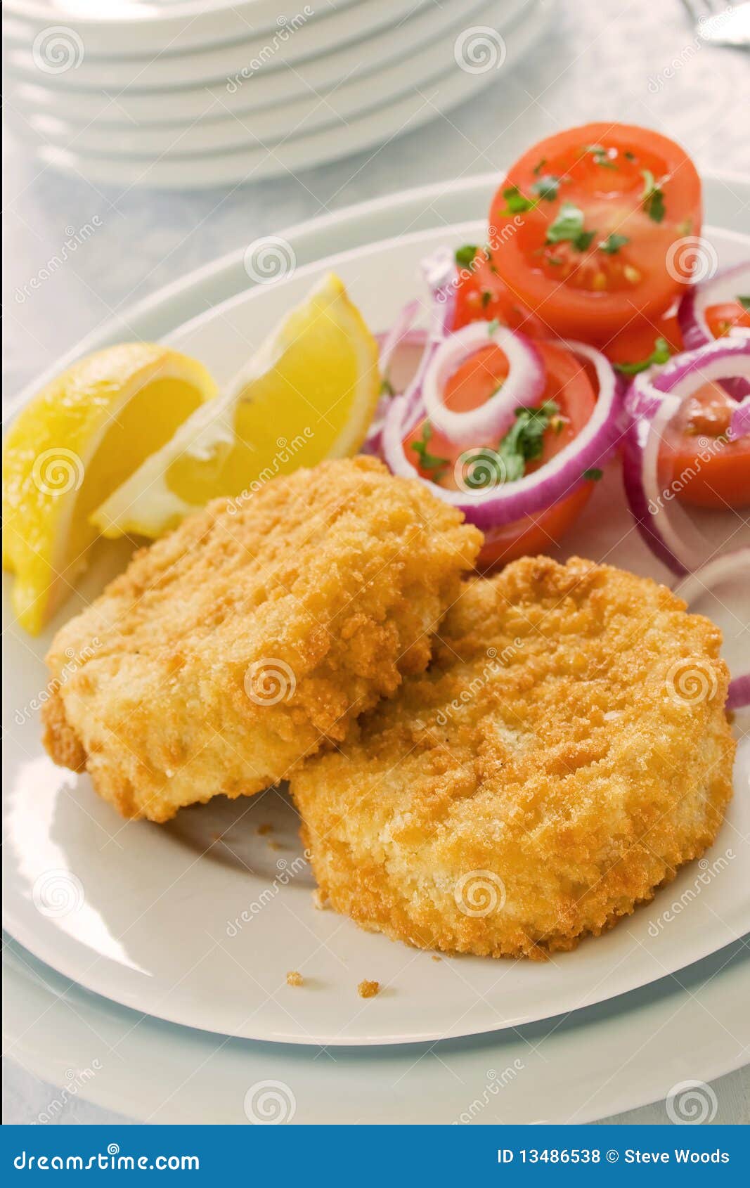 Fish Cakes on a Plate stock photo. Image of calorie, onion - 13486538