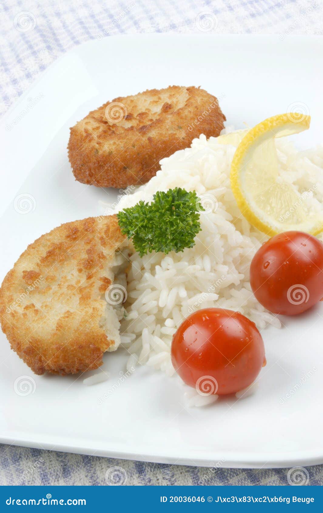 Fish Cakes with Rice and Tomatoes Stock Photo - Image of rice, child ...