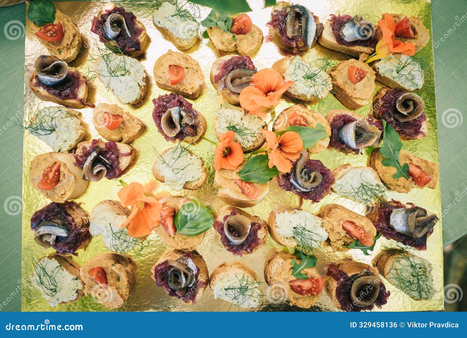 Fish canapes on a table stock photo. Image of decoration - 329458136