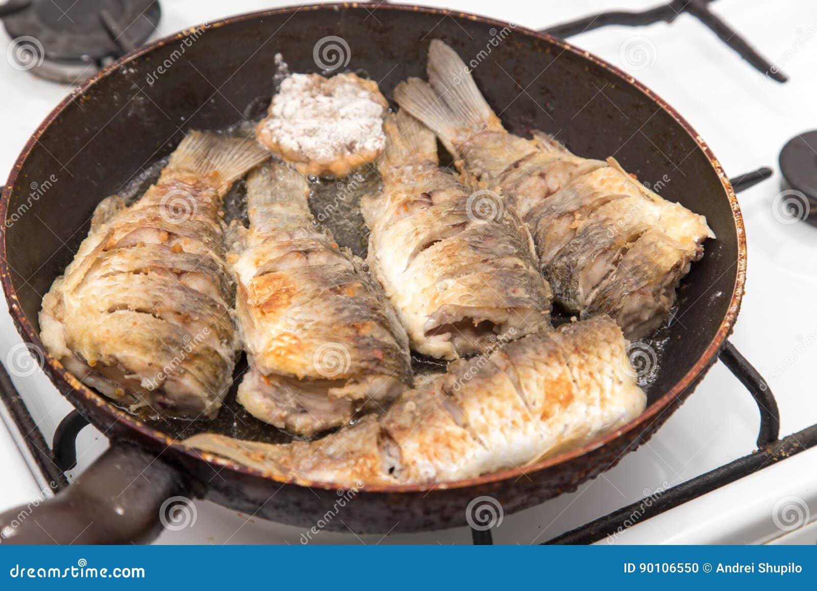 Fish Carp is Fried in a Frying Pan Stock Photo - Image of fried ...