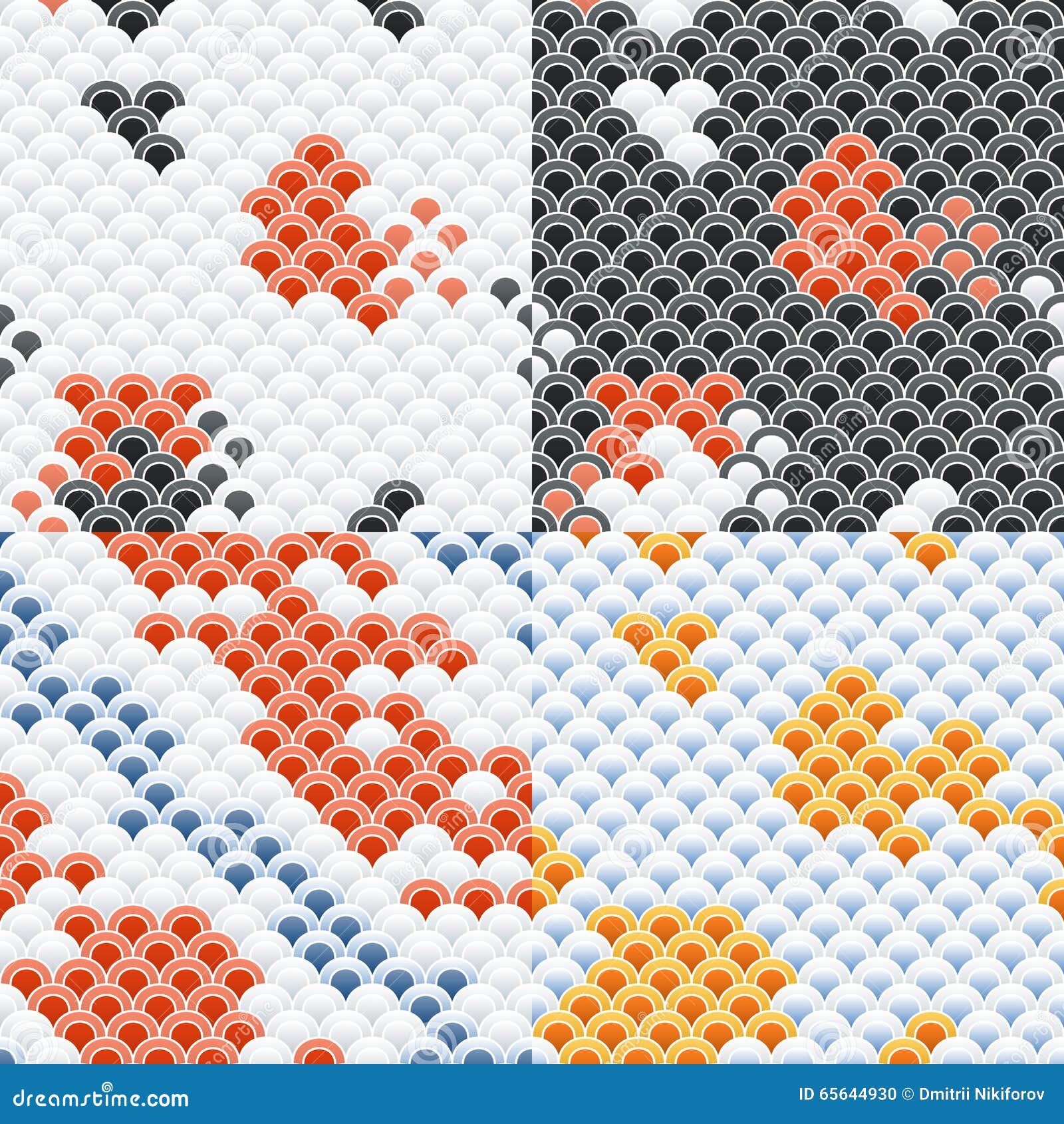 Fish Carp Koi Scales Seamless Pattern Set Stock Vector - Illustration ...