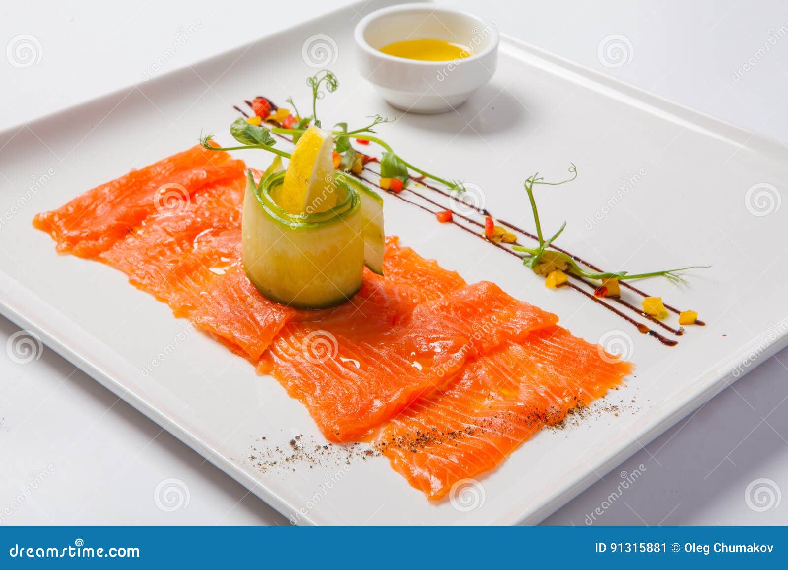 Fish Carpaccio. Carpaccio of Salmon on White Plate Stock Image - Image ...
