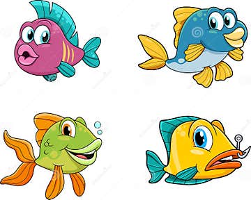 Fish Cartoon Characters. Vector Hand Drawn Collection Set Stock Vector ...