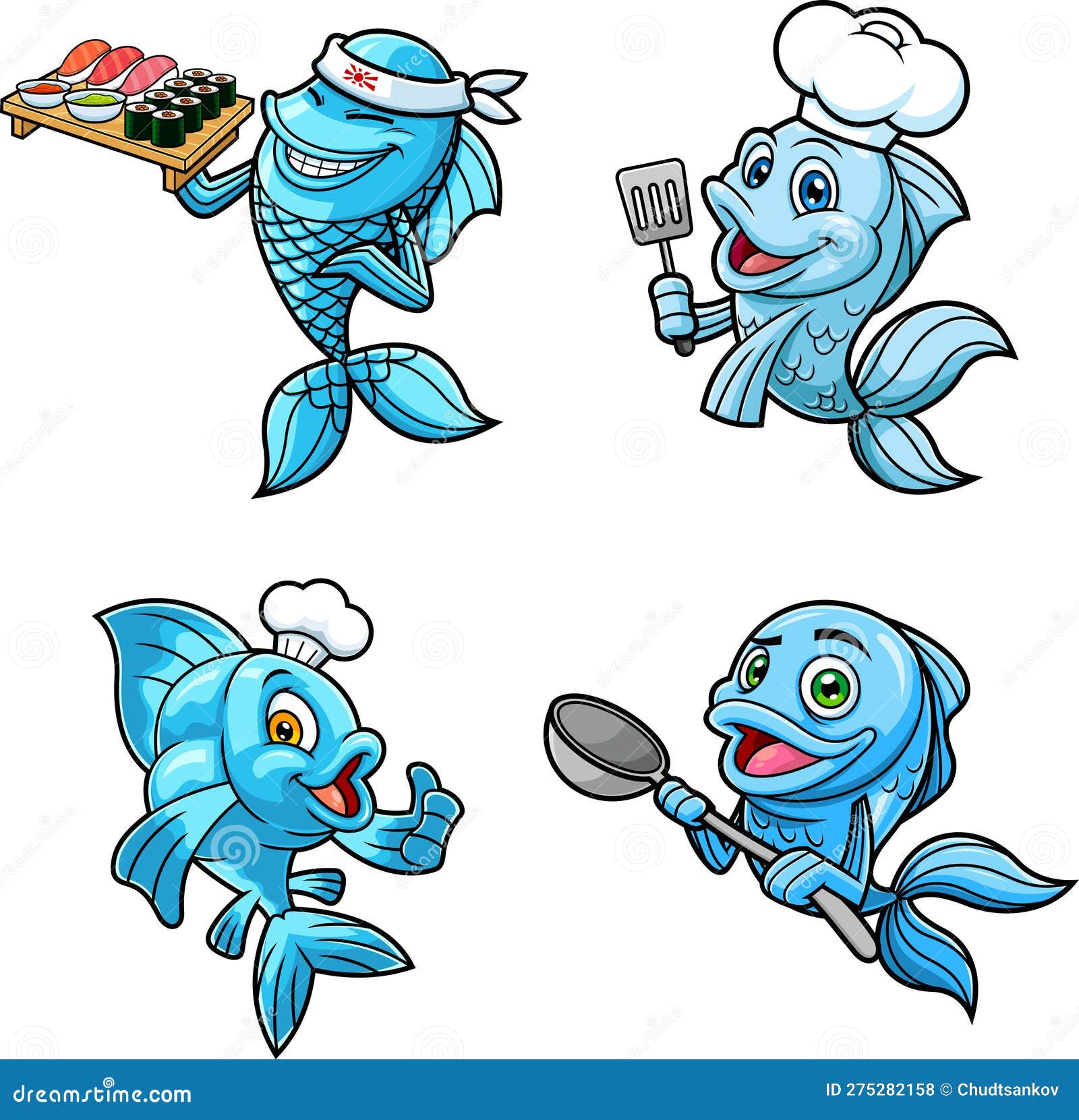 Fish Cartoon Characters. Vector Hand Drawn Collection Set Stock Vector ...