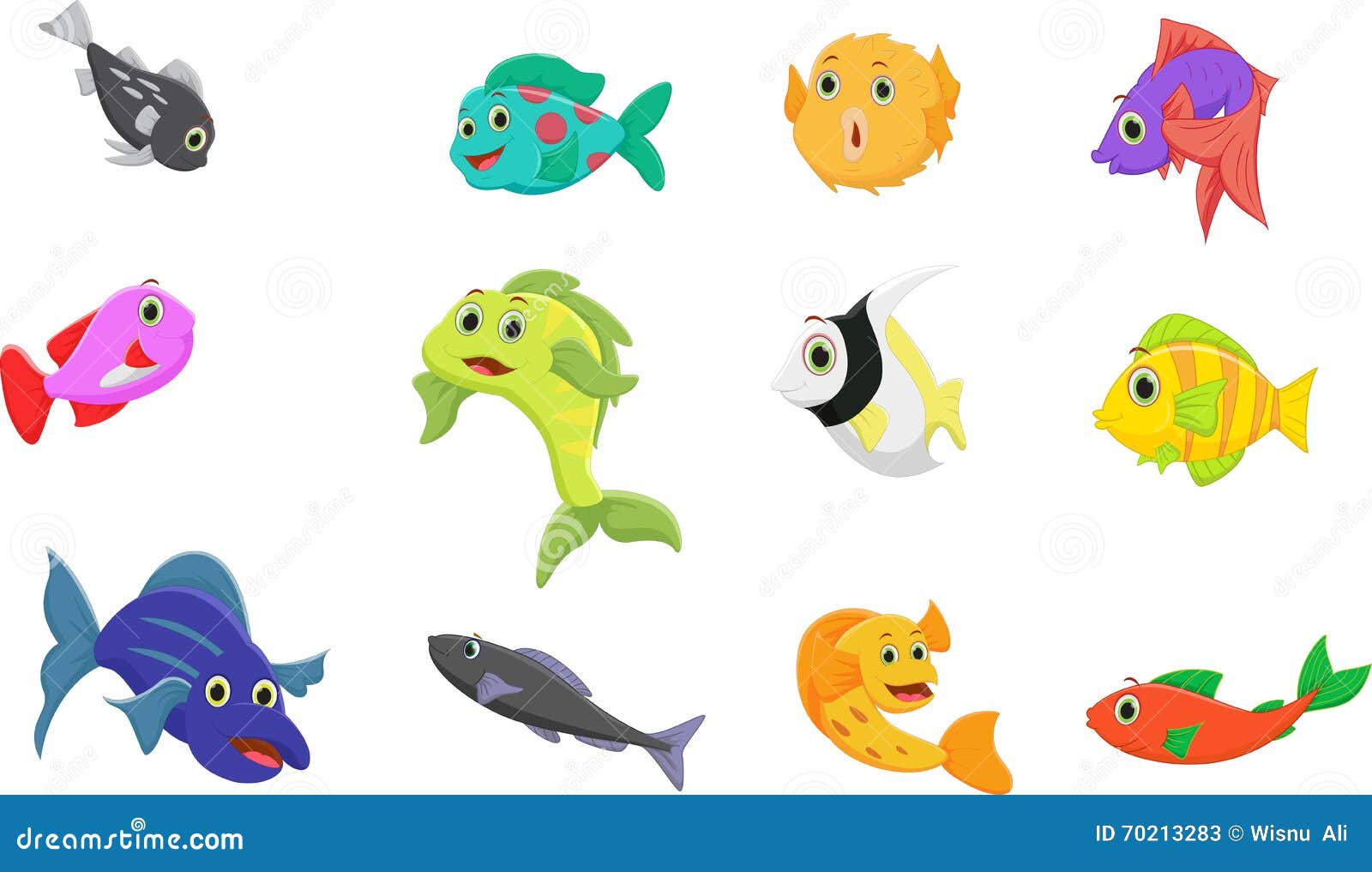 Fish Cartoon Collection Set Stock Vector - Illustration of rainbow ...