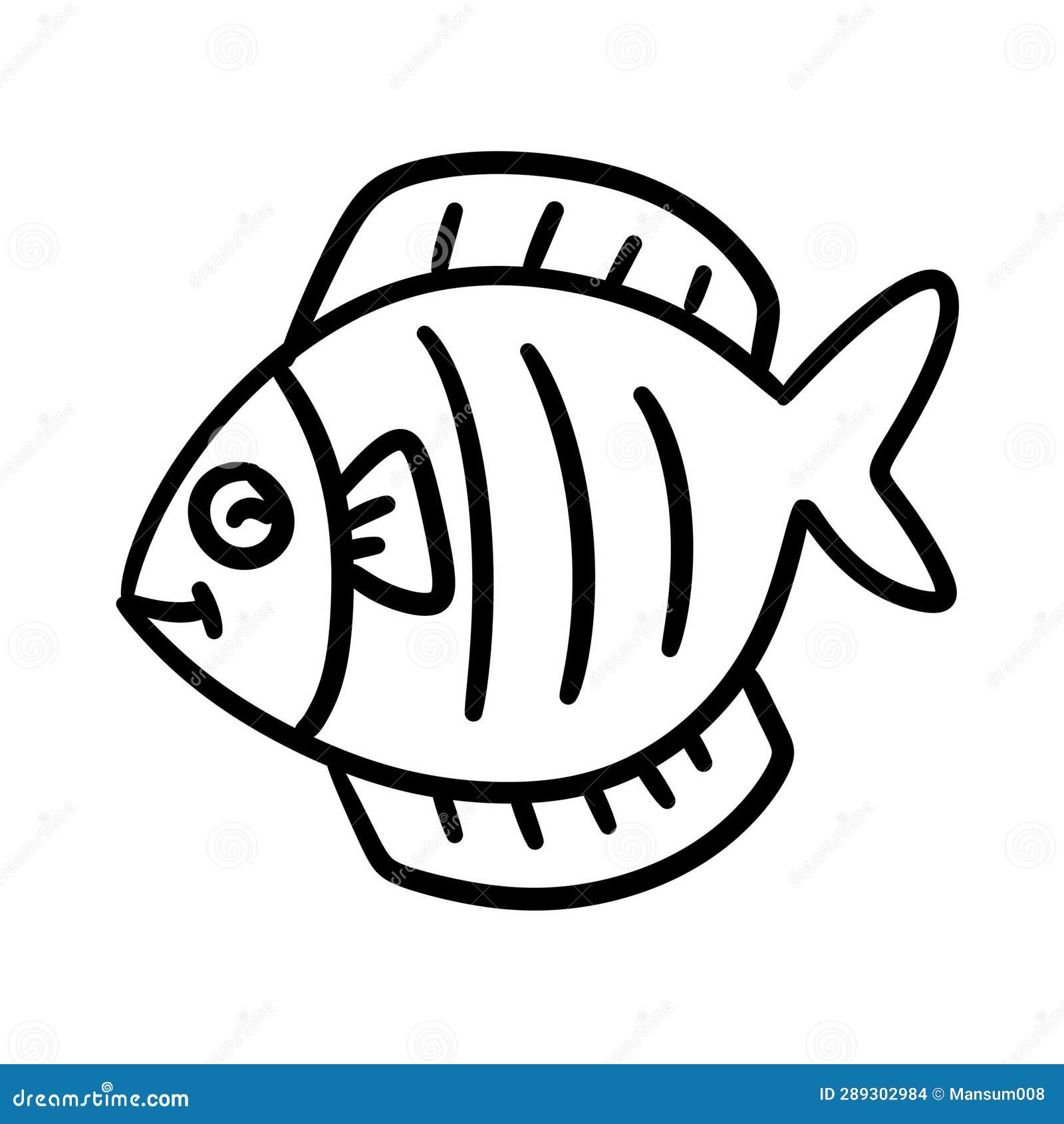 Fish Cartoon Icon on White Background, Outline Stock Illustration ...