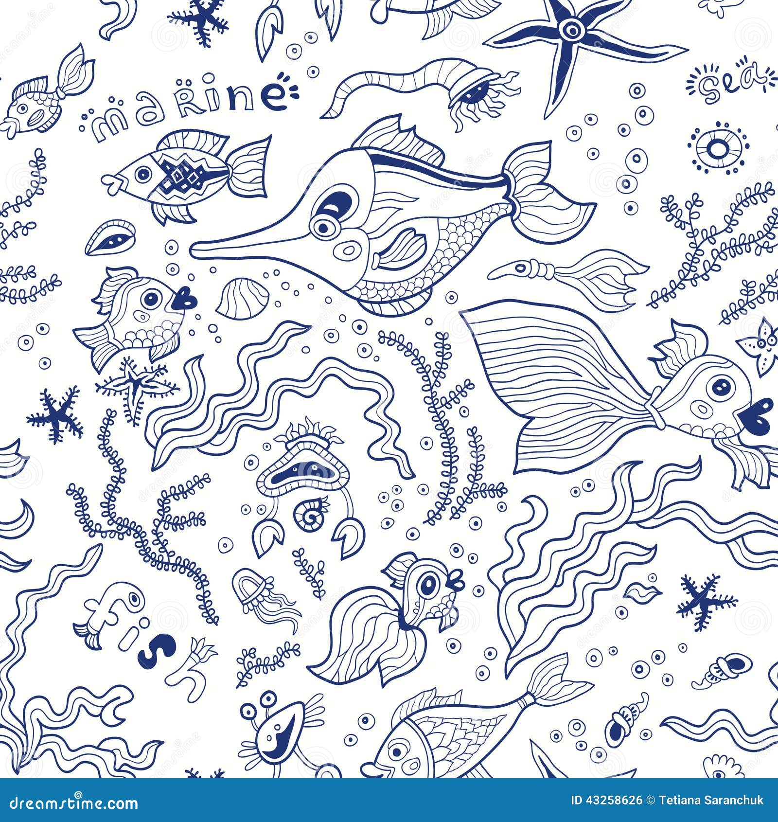 Fish Cartoon Pattern in Abstract Style. Stock Vector - Illustration of ...