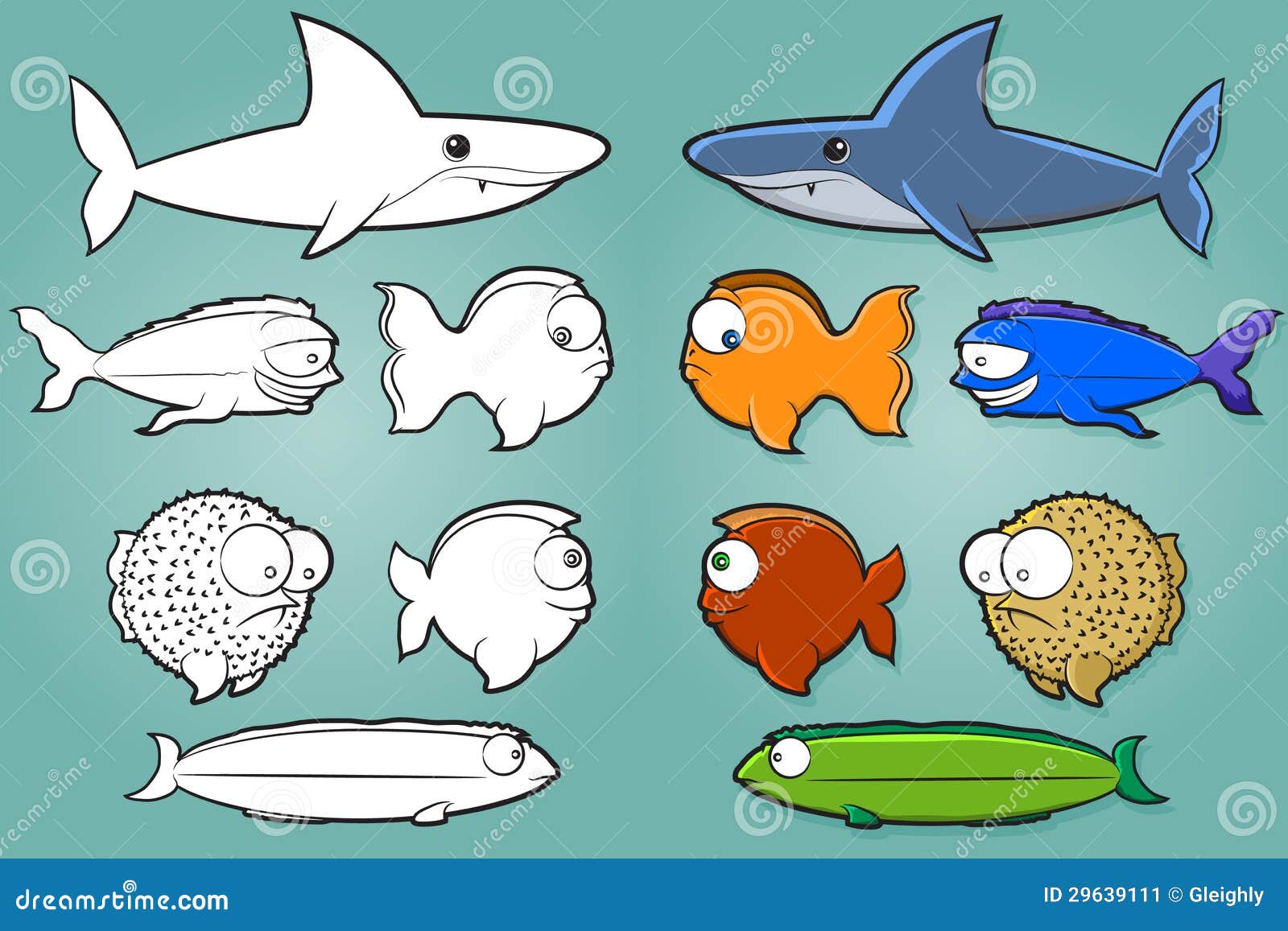 Fish Cartoon Set stock vector. Illustration of isolated - 29639111
