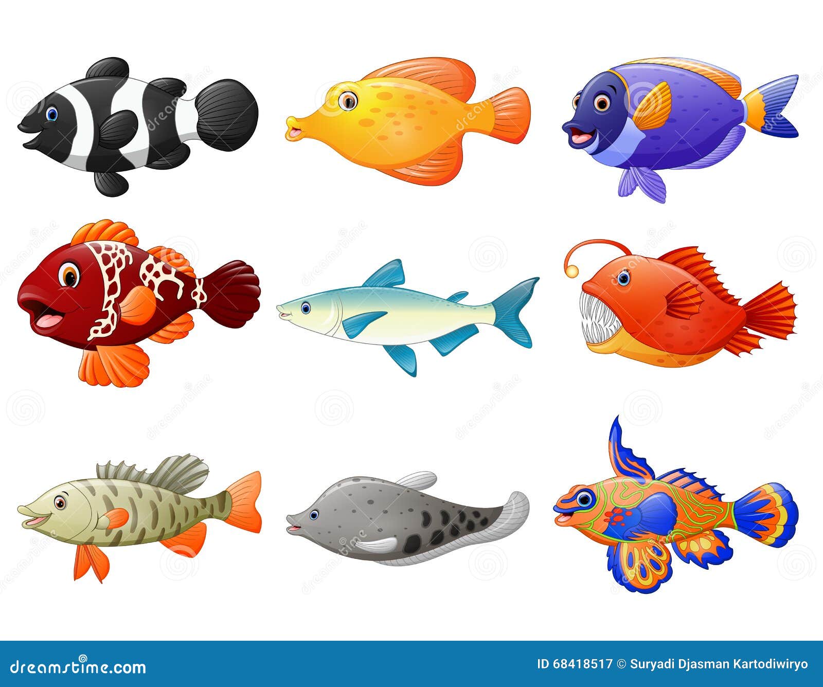 Fish cartoon set stock vector. Illustration of beautiful - 68418517