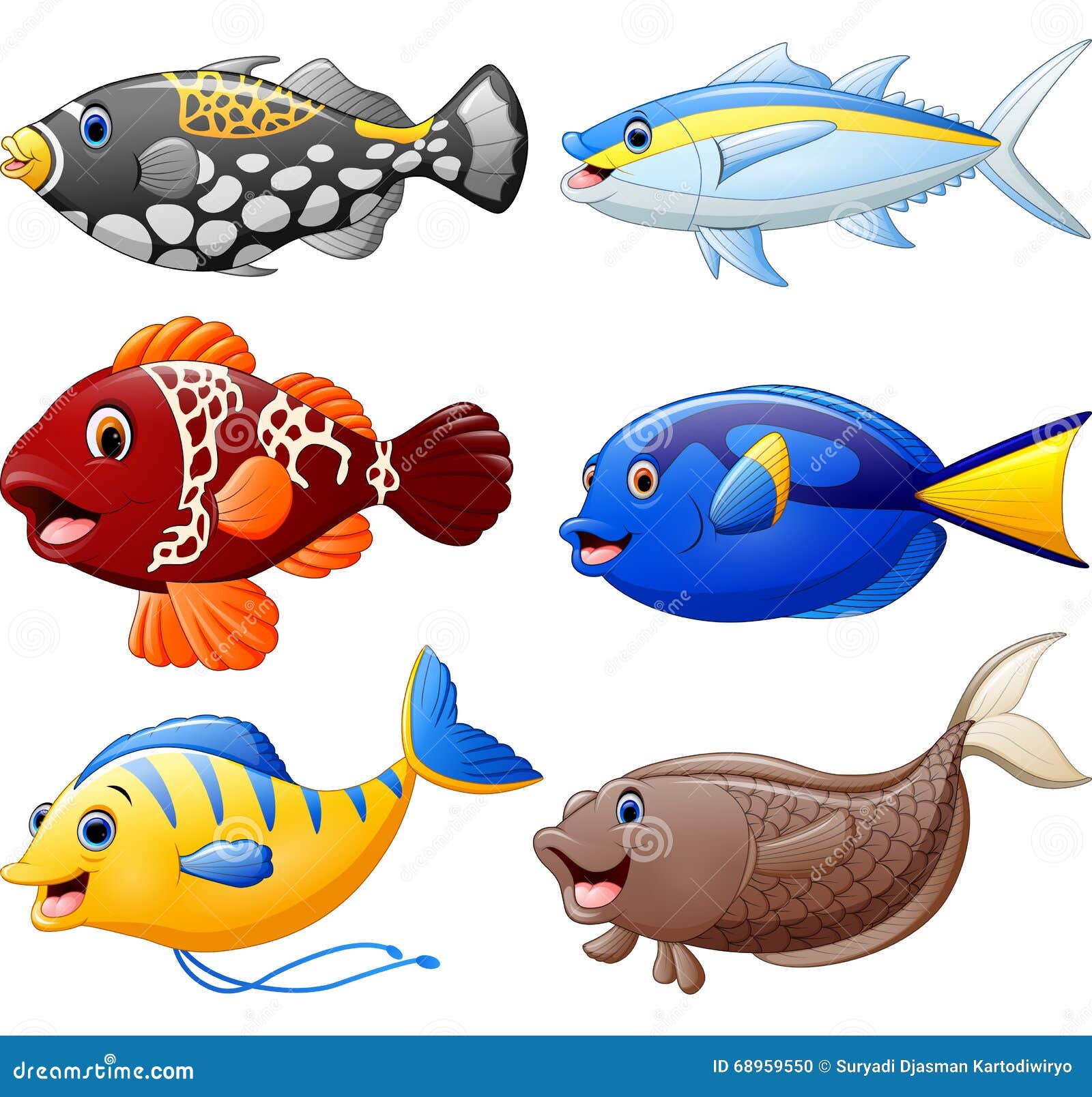 Fish cartoon set stock vector. Illustration of life, multi - 68959550