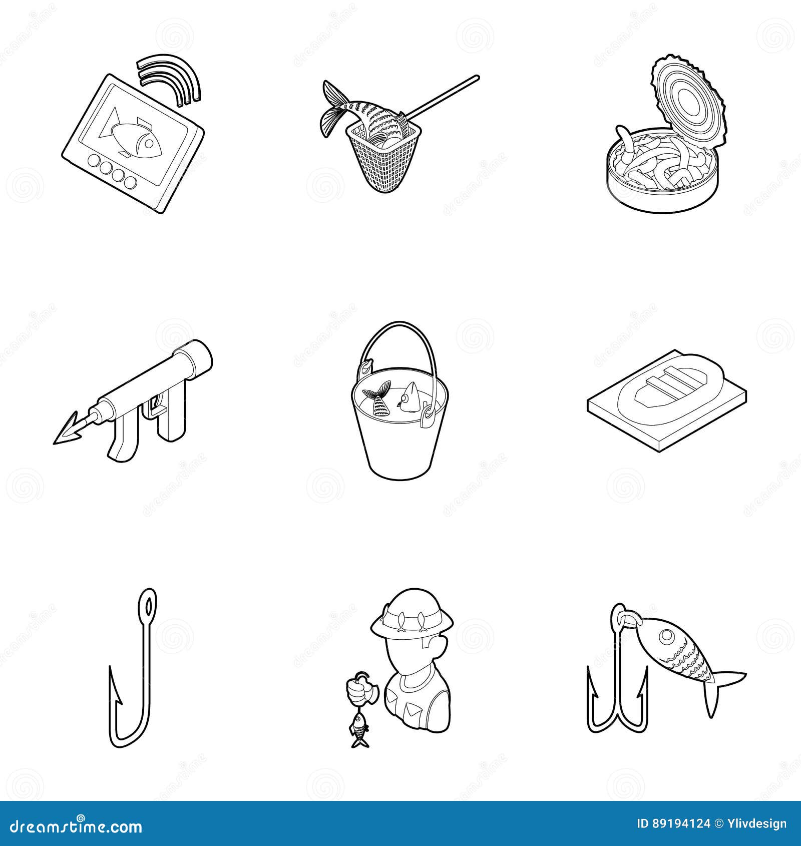 Fish Catch Icons Set, Outline Style Stock Vector - Illustration of ...
