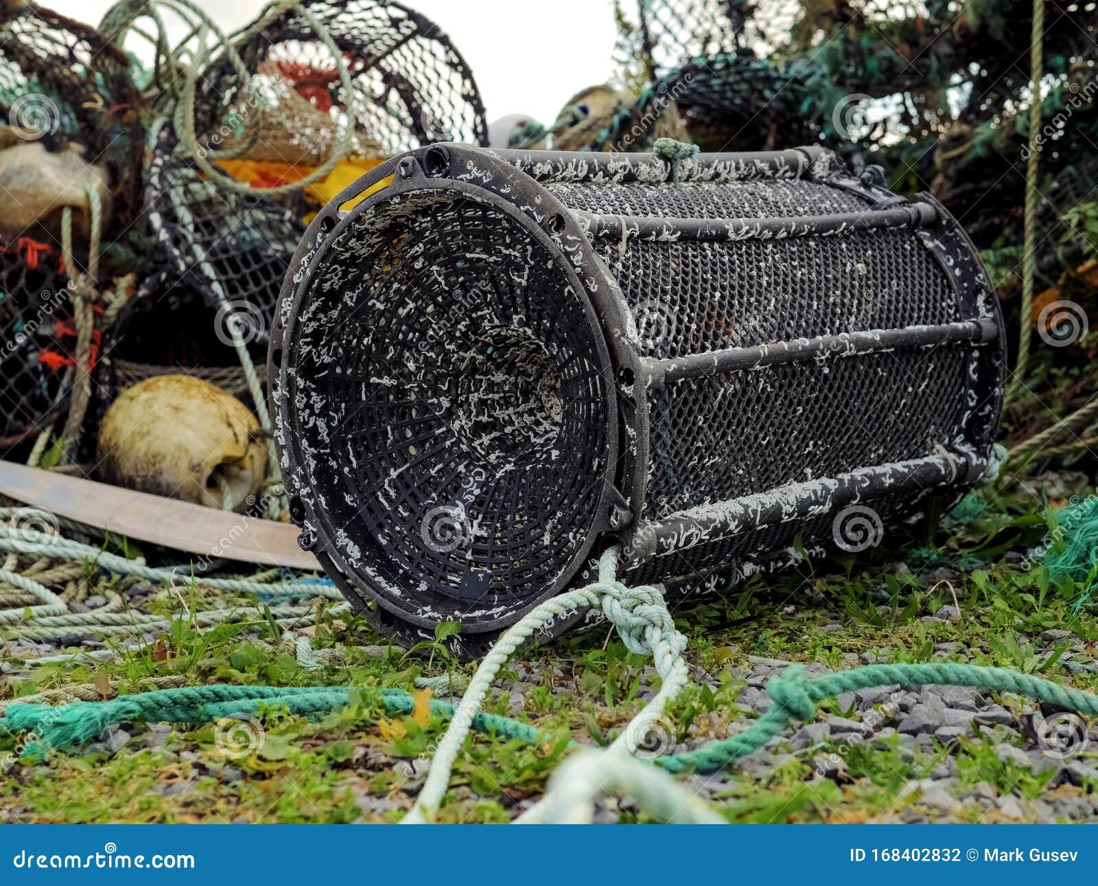 Fish Catching Equipment Black Trap. Selective Focus Stock Photo - Image ...