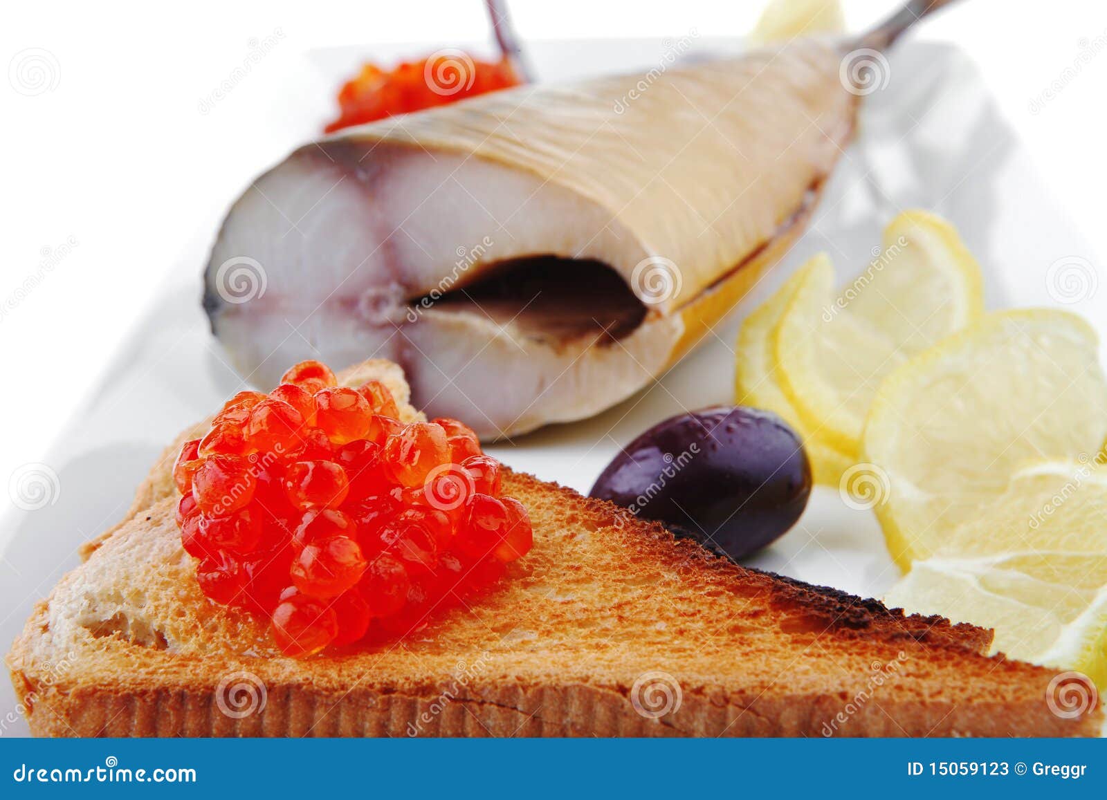 Fish and caviar on toast stock image. Image of shell - 15059123